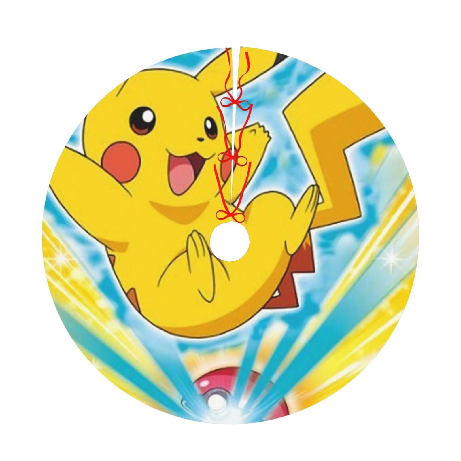Pokemon Pikachu Christmas Tree Skirt Soft and Funny Red Green Trimmed ...