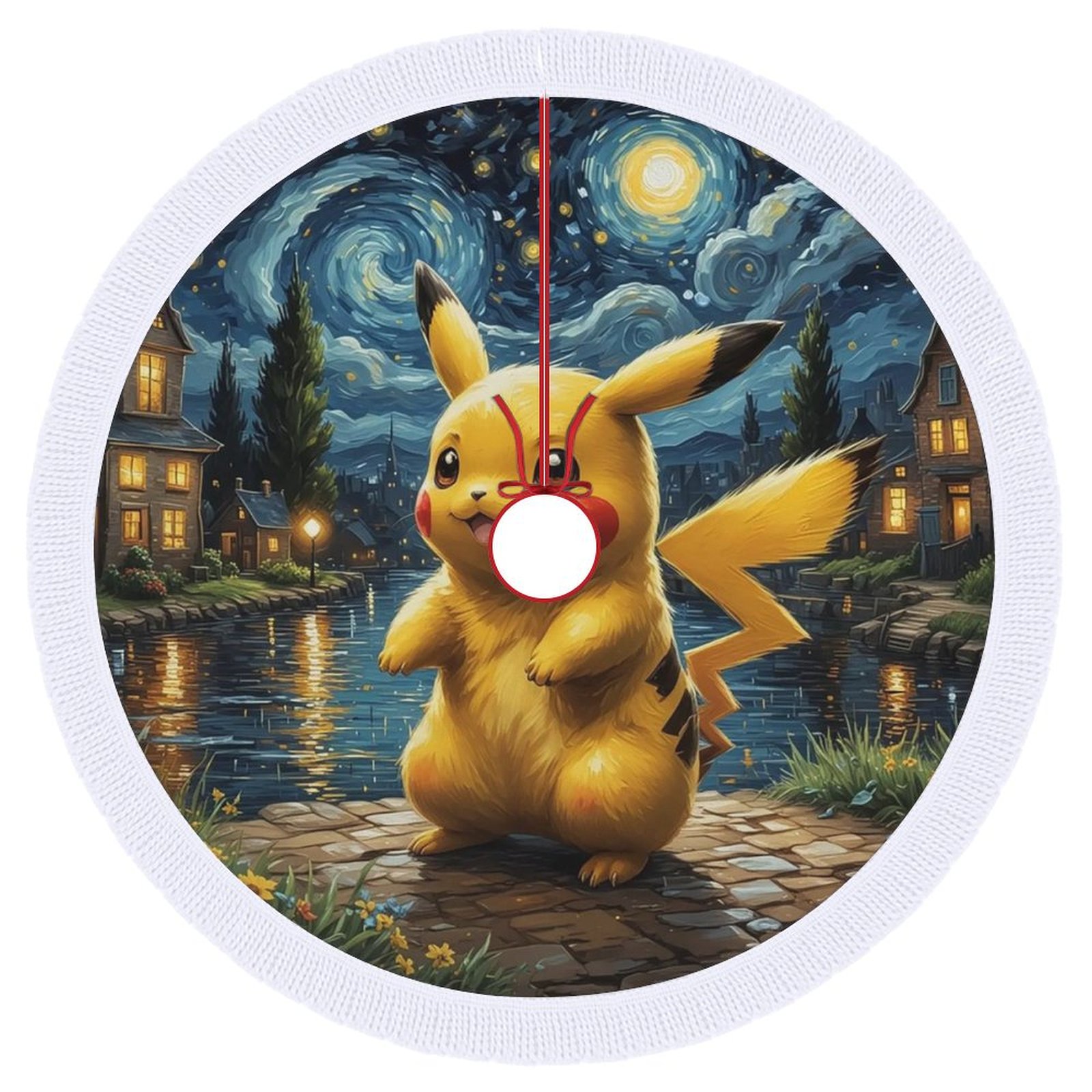 Pokemon Pikachu Christmas tree skirt Christmas tree mat with fringe ...