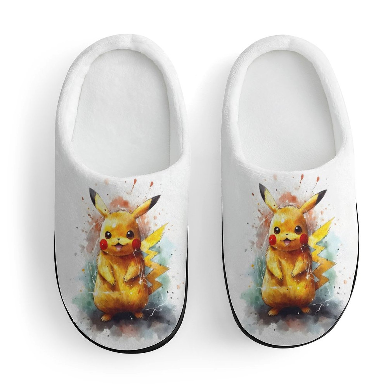 Pokemon_Pikachu Cotton Slippers Unisex Slip-On Plush Slippers Non-Slip ...