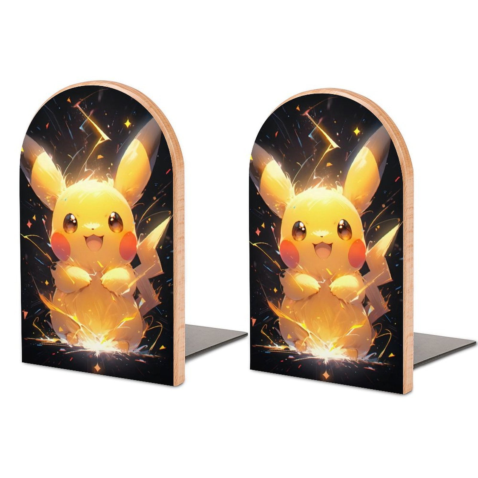 Pokemon-Pikachu Cracks A Joke2 2PCS Wood Bookends for Shelves, Non-Slip ...