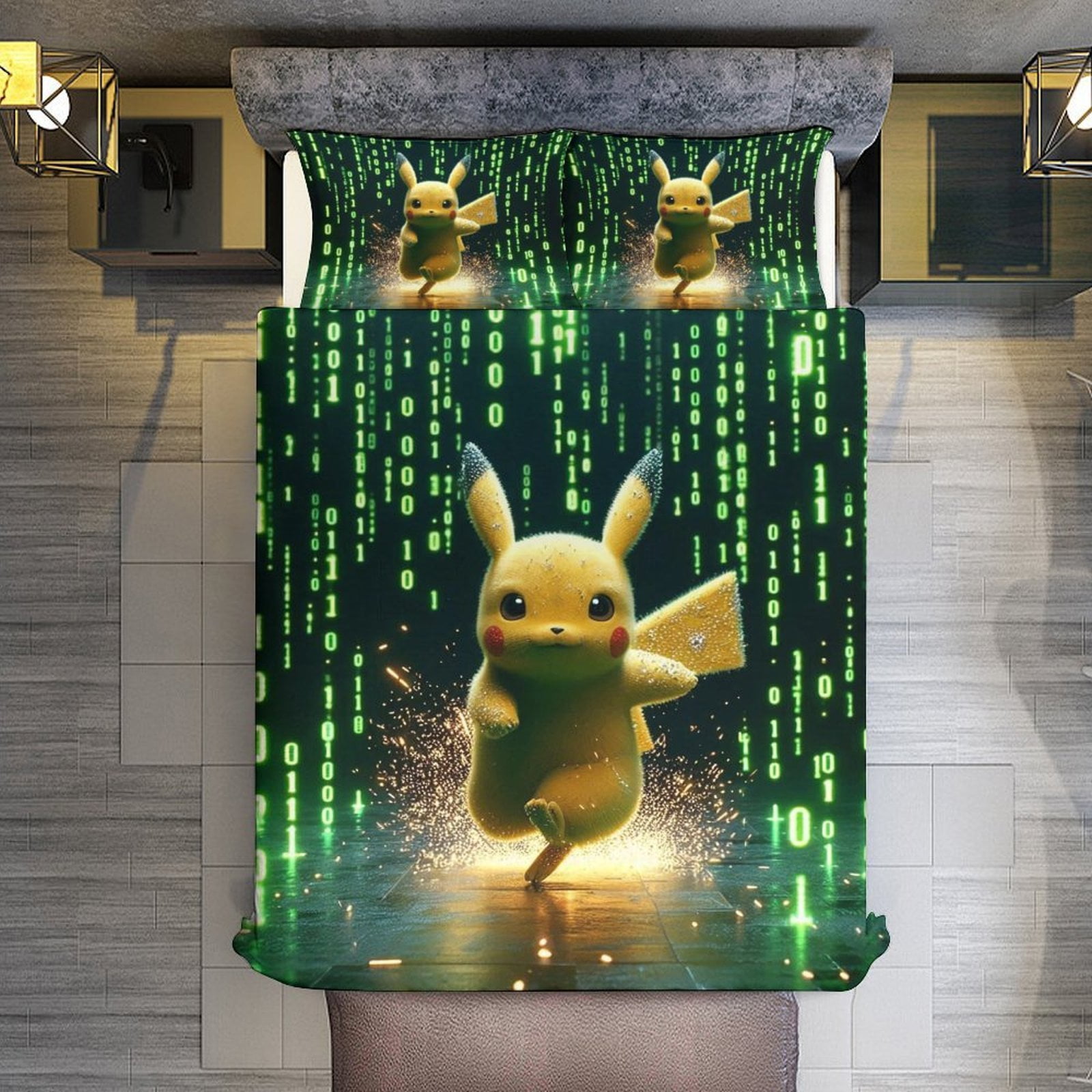 Pokemon Pikachu Dodging Matrix Code Queen Sheet Set for Adults and Kids ...