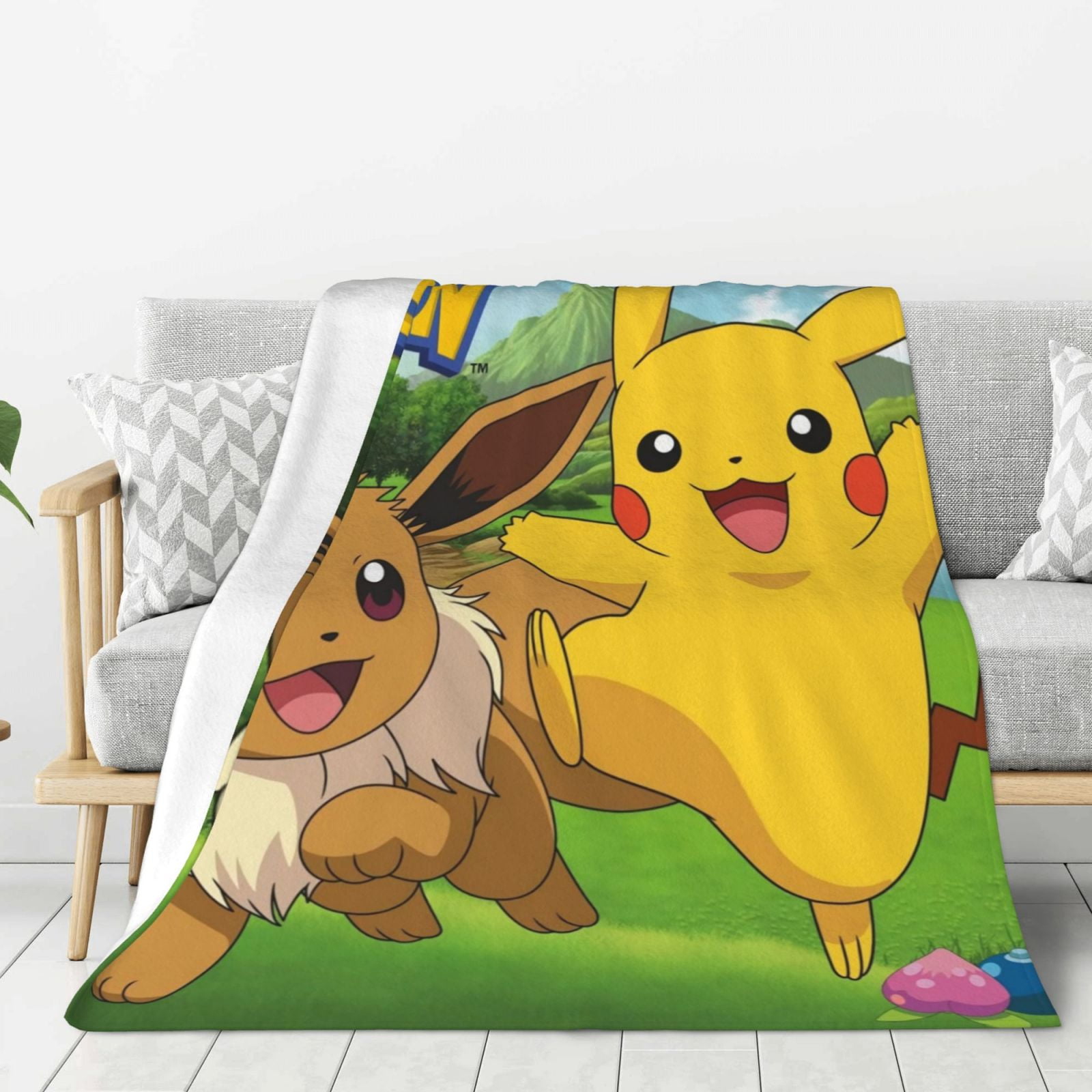 Pokemon- Pikachu & Eevee Blanket for Couch - Super Soft Cozy Blanket ...