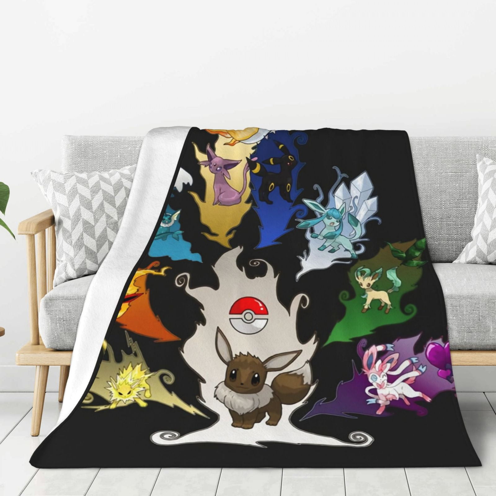 Pokemon- Pikachu Eevee evolutions Throw Blanket,Flannel Blanket Throw ...