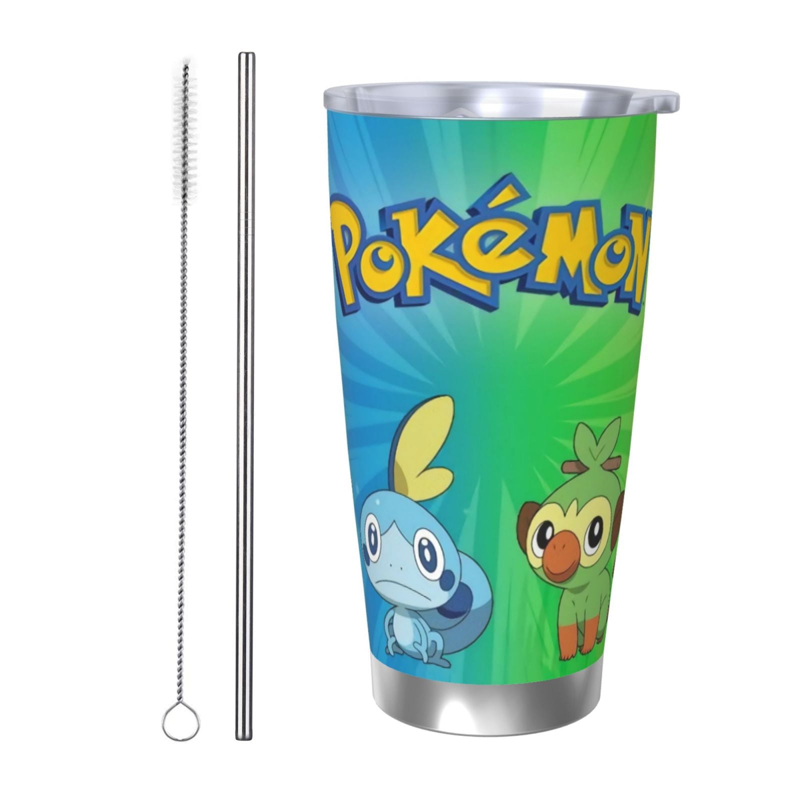 Pokemon-Pikachu Game Kids Water Bottle with Straw Lid,Insulated Stainless Steel Reusable Tumbler ...