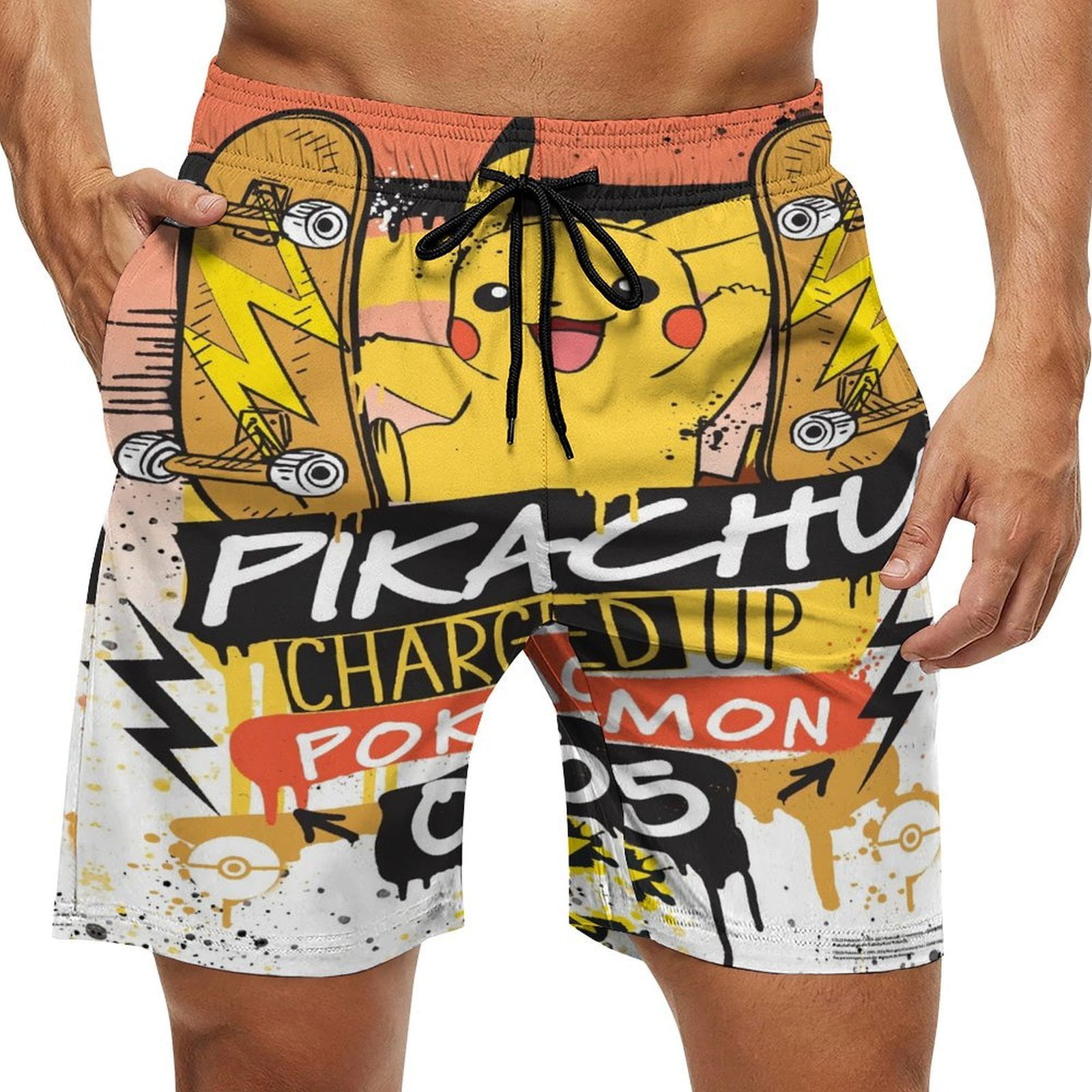 Pokemon-Pikachu Game Mens Swim Trunks with Compression Liner Quick Dry ...