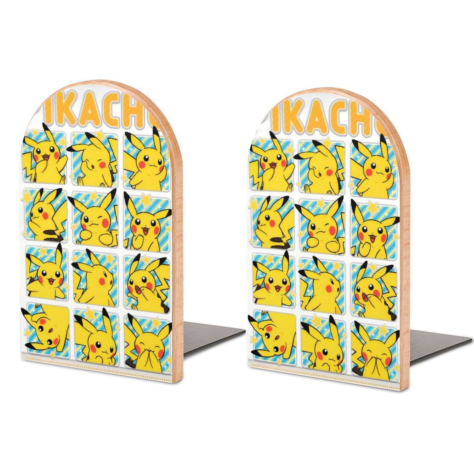 Pokemon-Pikachu Game121 2PCS Wood Bookends for Shelves, Non-Slip Book ...