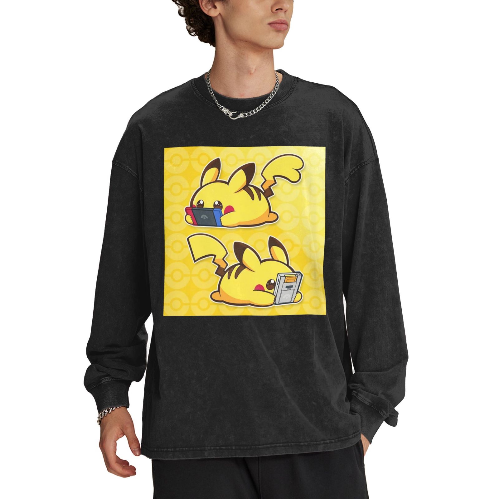 Pokemon-Pikachu Game33 Long Sleeve Shirt Men's Heavy Weight Crew Neck ...