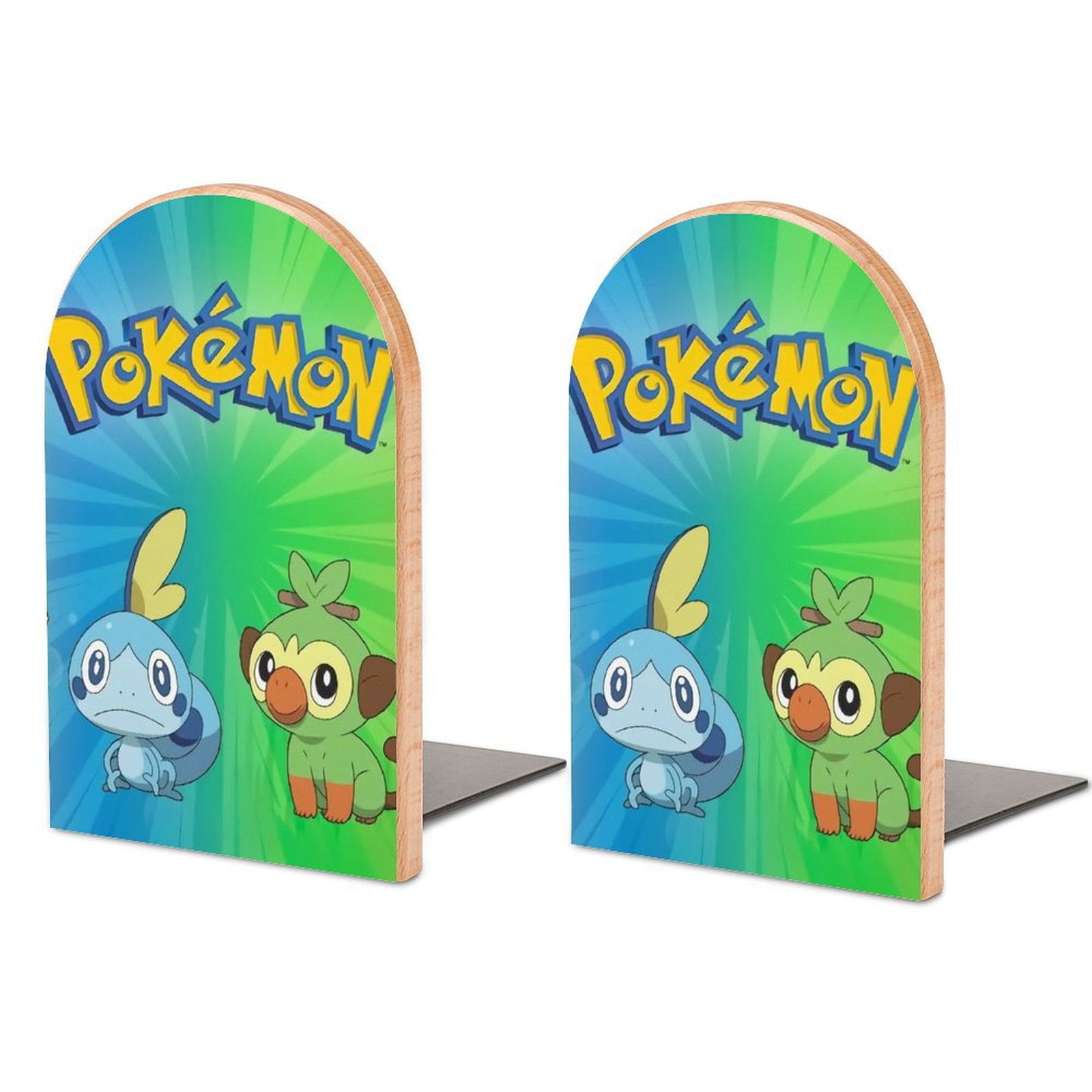 Pokemon-Pikachu Game45 2PCS Wood Bookends for Shelves, Non-Slip Book ...
