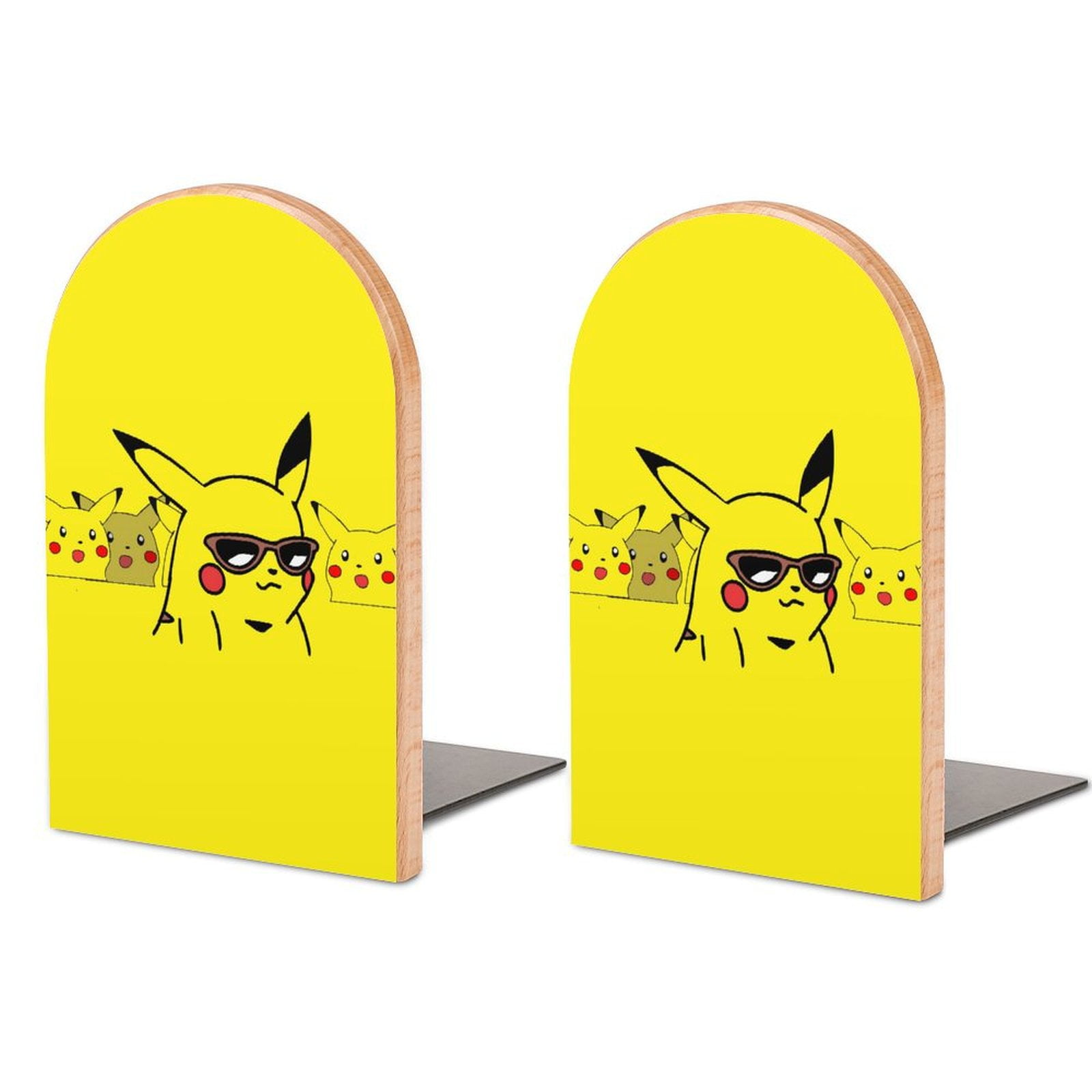 Pokemon-Pikachu Game768 2PCS Wood Bookends for Shelves, Non-Slip Book ...