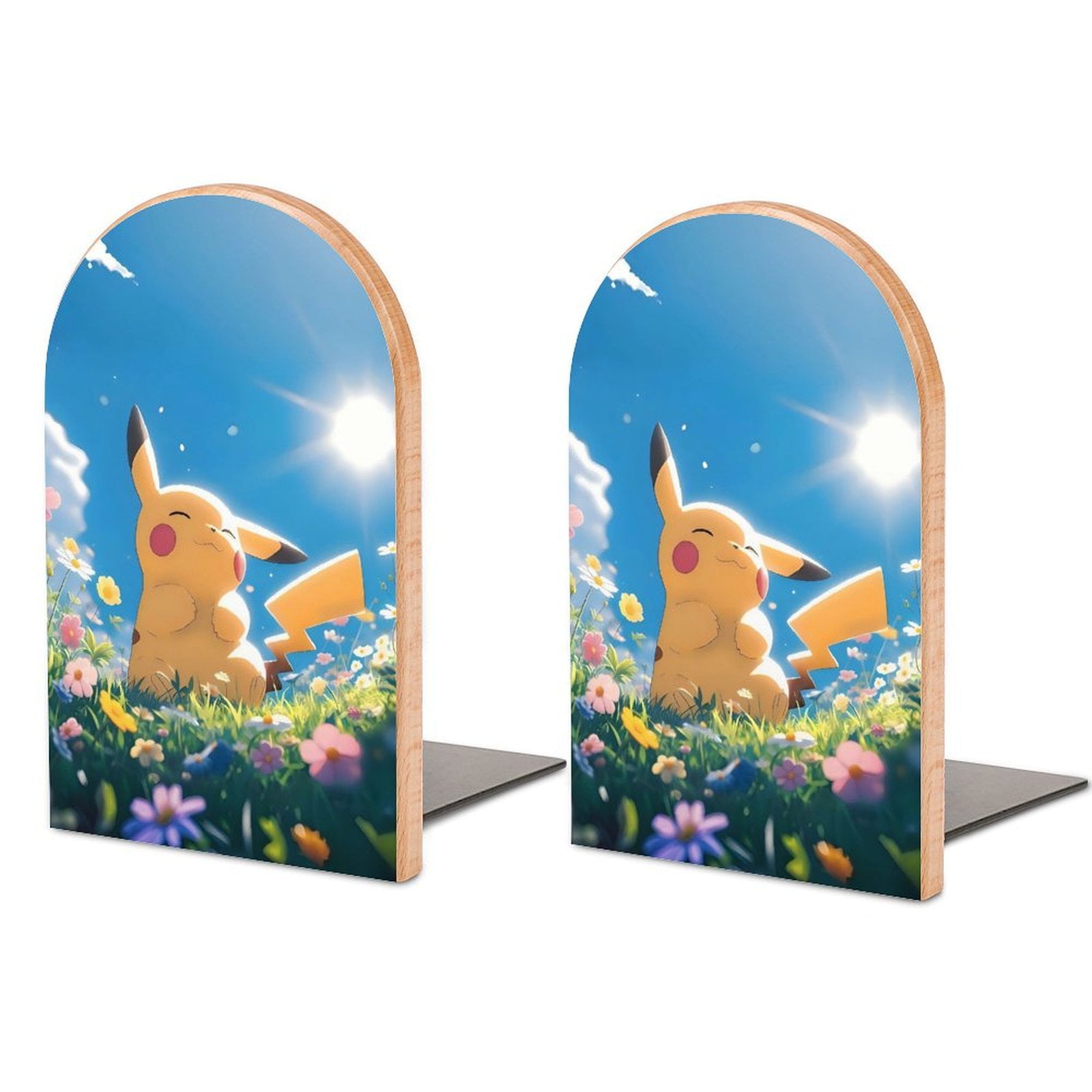 Pokemon-Pikachu Game998 2PCS Wood Bookends for Shelves, Non-Slip Book ...