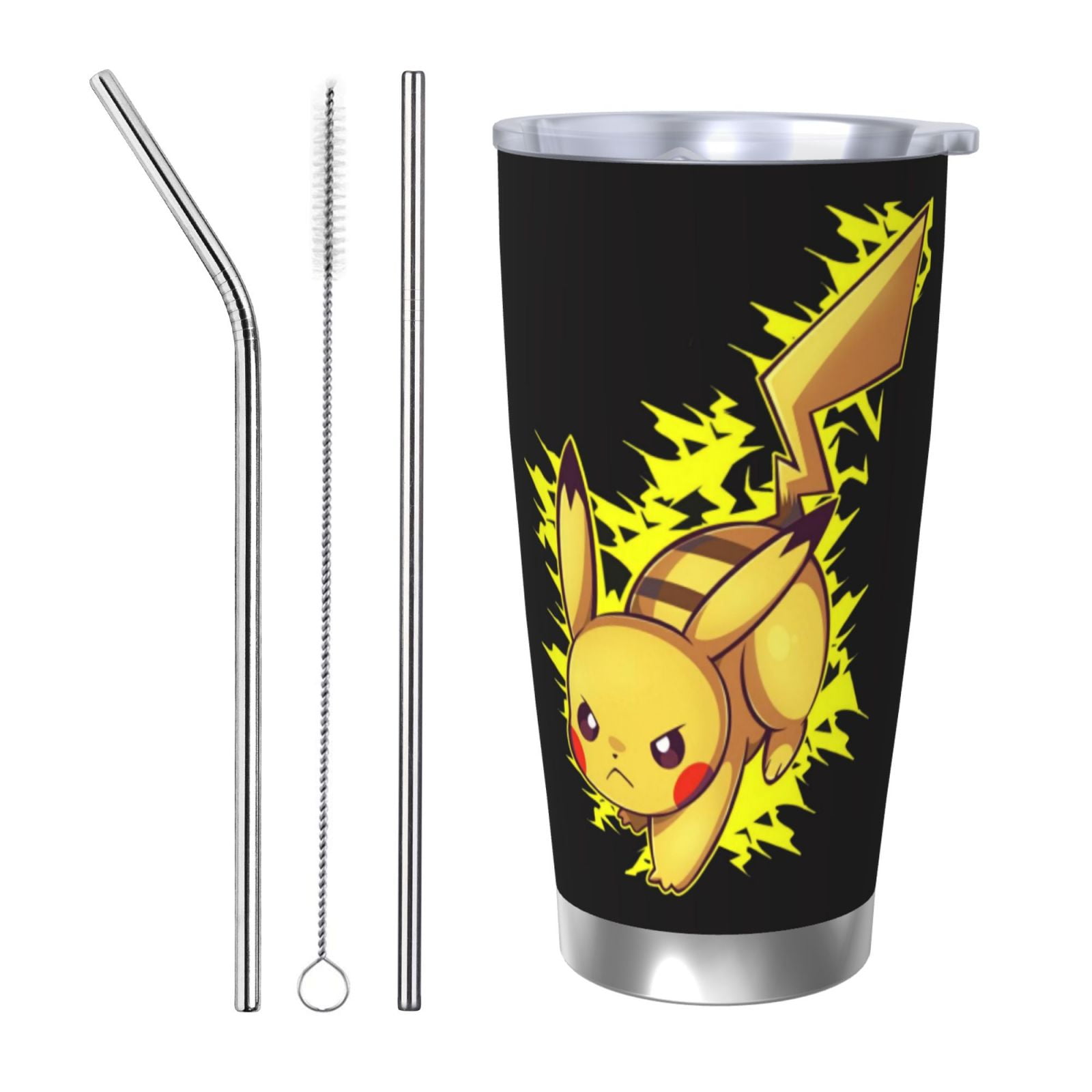 Pokemon-Pikachu Kids Water Bottle with Straw Lid,Insulated Stainless Steel Reusable Tumbler for ...