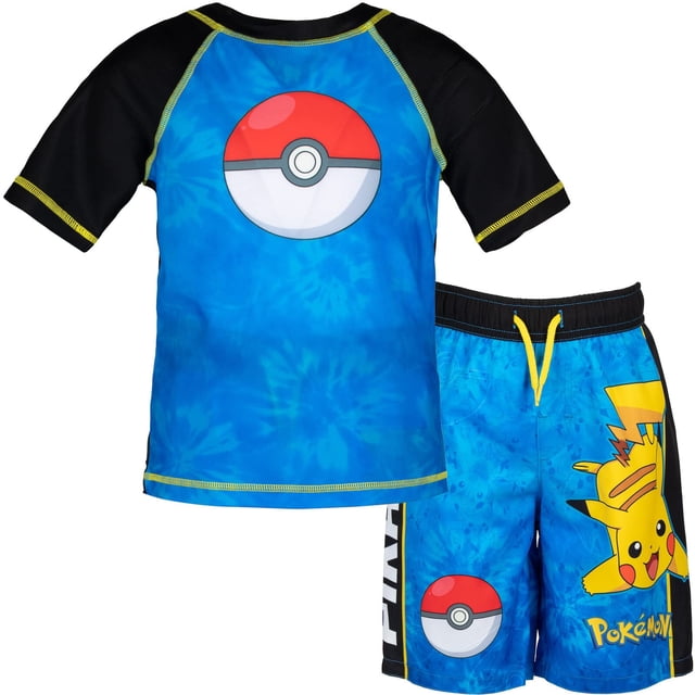 Pokemon Pikachu Boys' Rash Guard Bathing Suit: Swim Shirt & Shorts ...