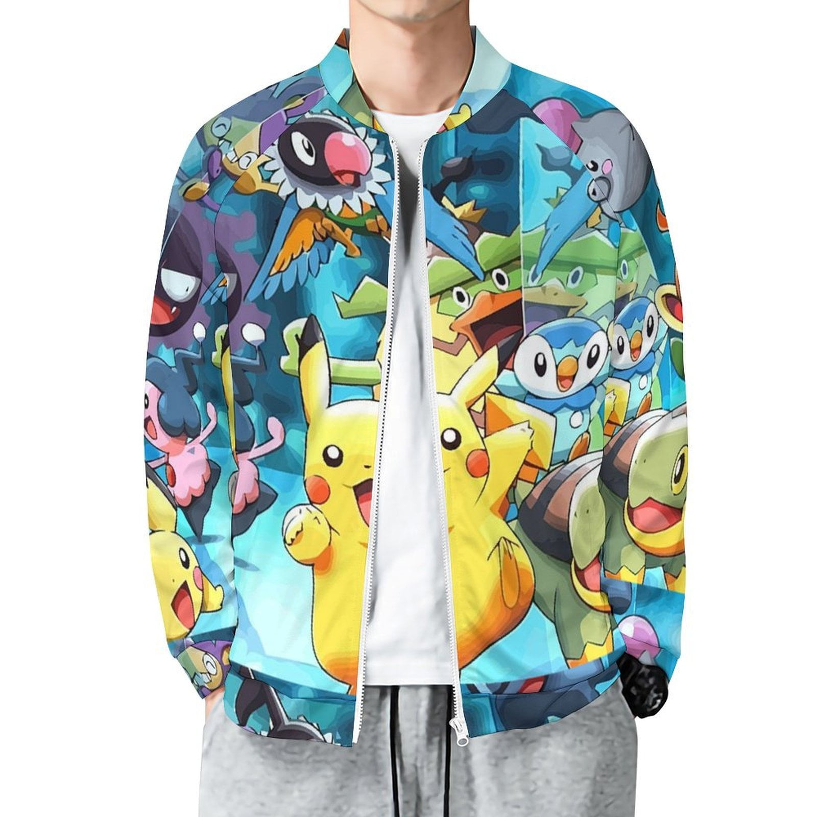 Pokemon Pikachu Men's Casual Crewneck Zip Up Jacket Sweatshirts Long ...