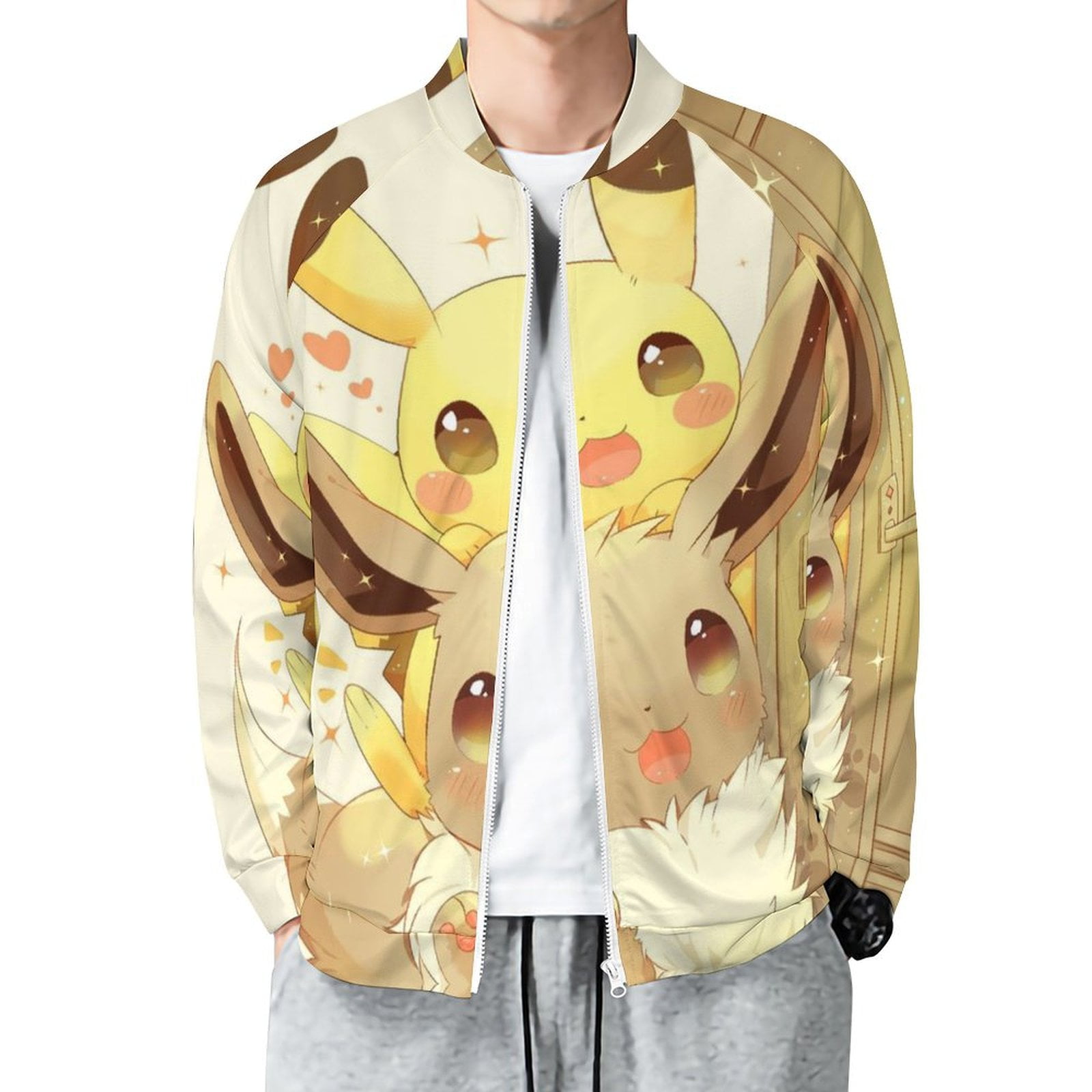 Pokemon Pikachu Men's Casual Crewneck Zip Up Jacket Sweatshirts Long ...