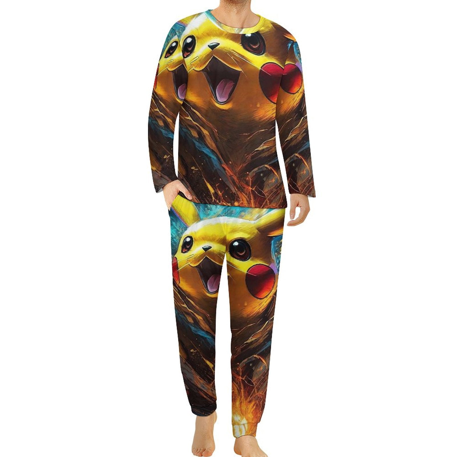 Pokemon_Pikachu Men's Long Sleeve Pajama，Soft Sleepwear Pjs Long for ...