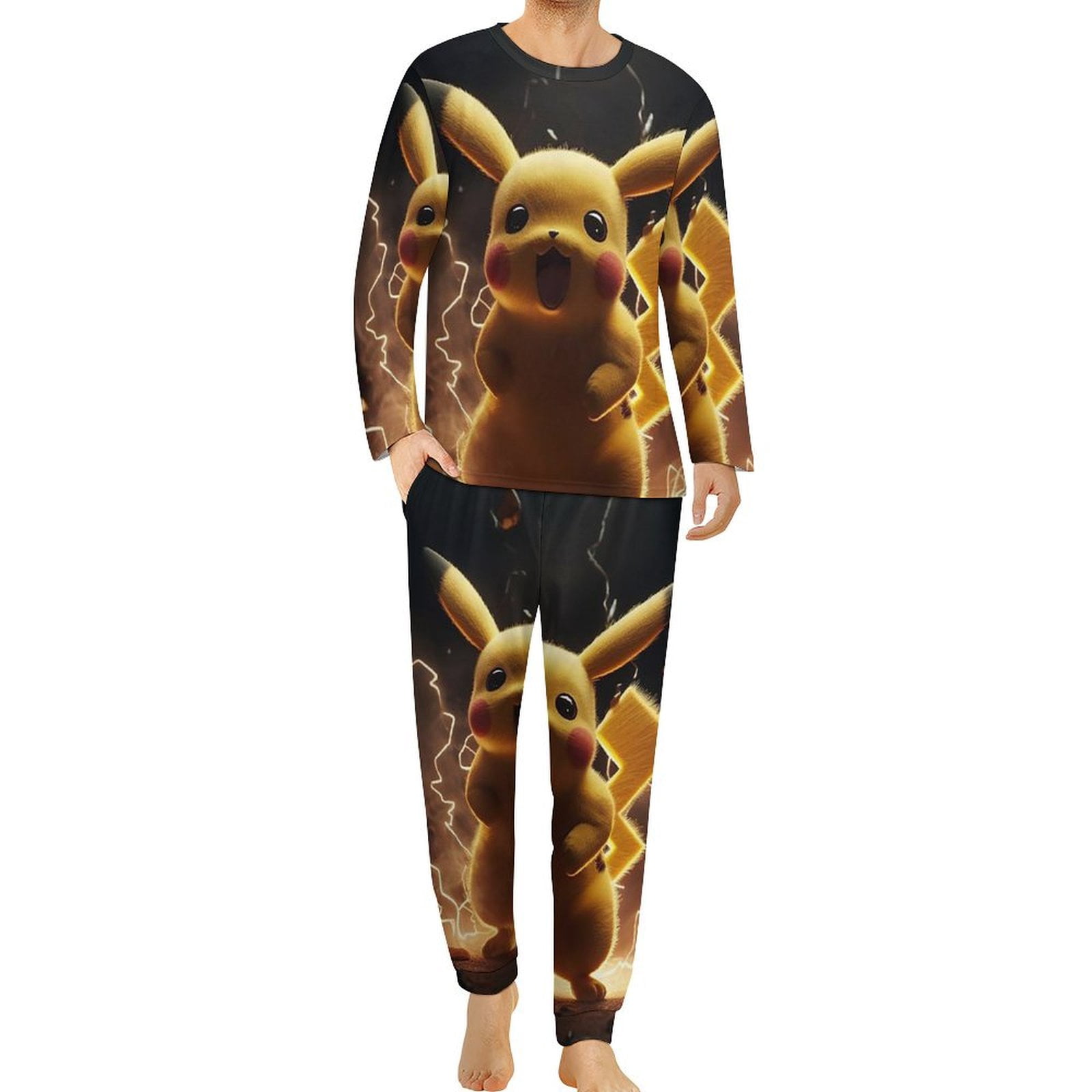 Pokemon_Pikachu Men's Long Sleeve Pajama，Soft Sleepwear Pjs Long for ...