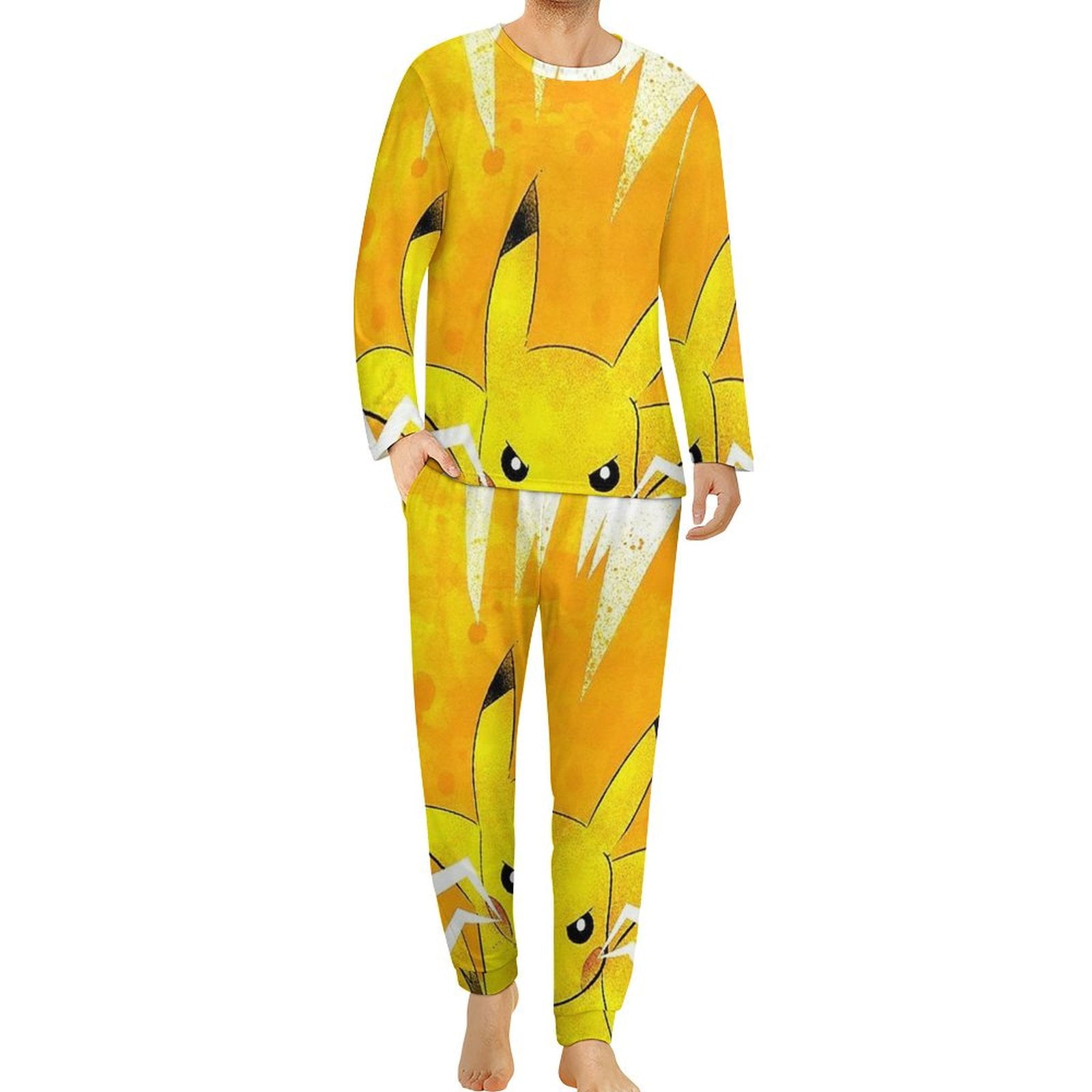 Pokemon_Pikachu Men's Long Sleeve Pajama，Soft Sleepwear Pjs Long for ...