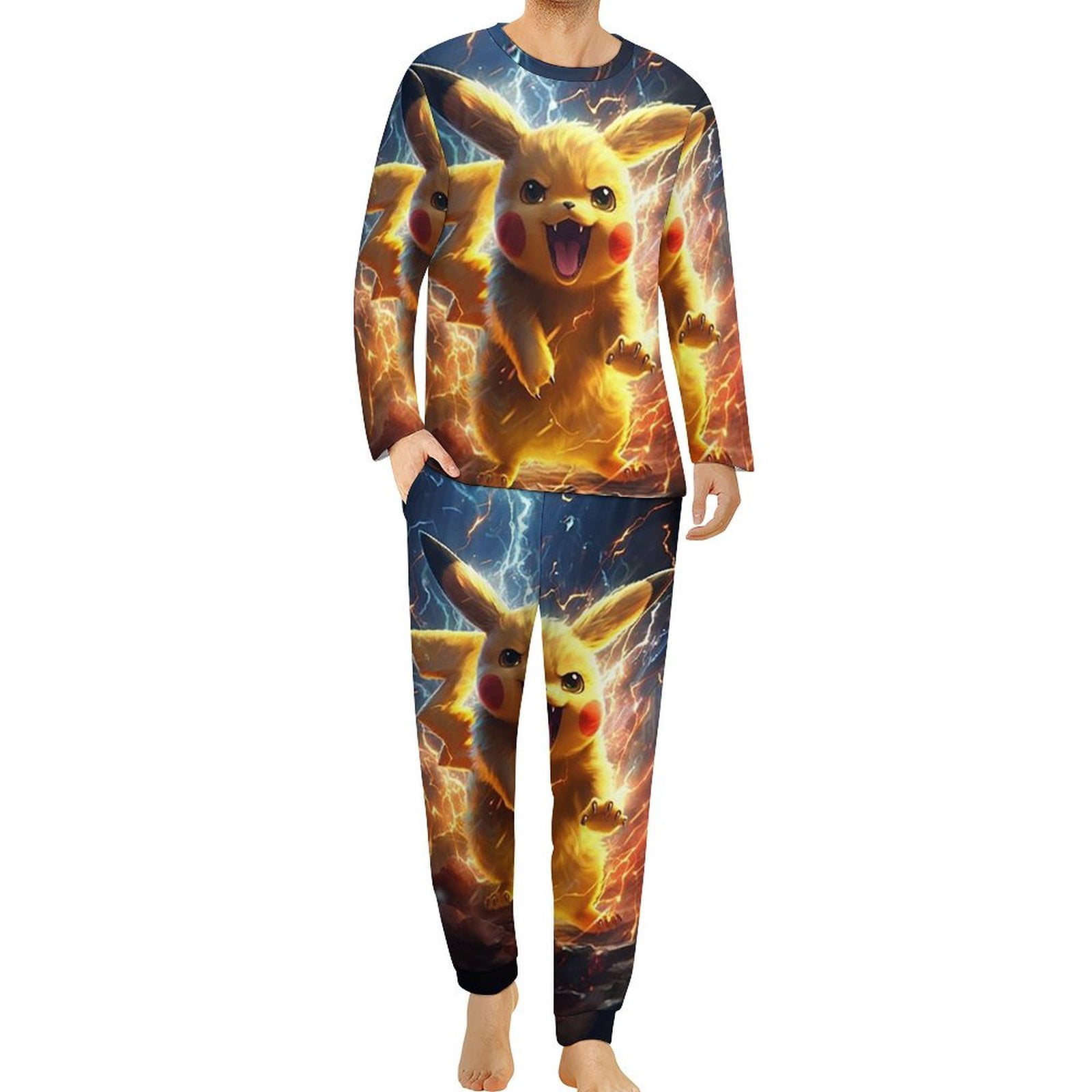 Pokemon_Pikachu Men's Long Sleeve Pajama，Soft Sleepwear Pjs Long for ...