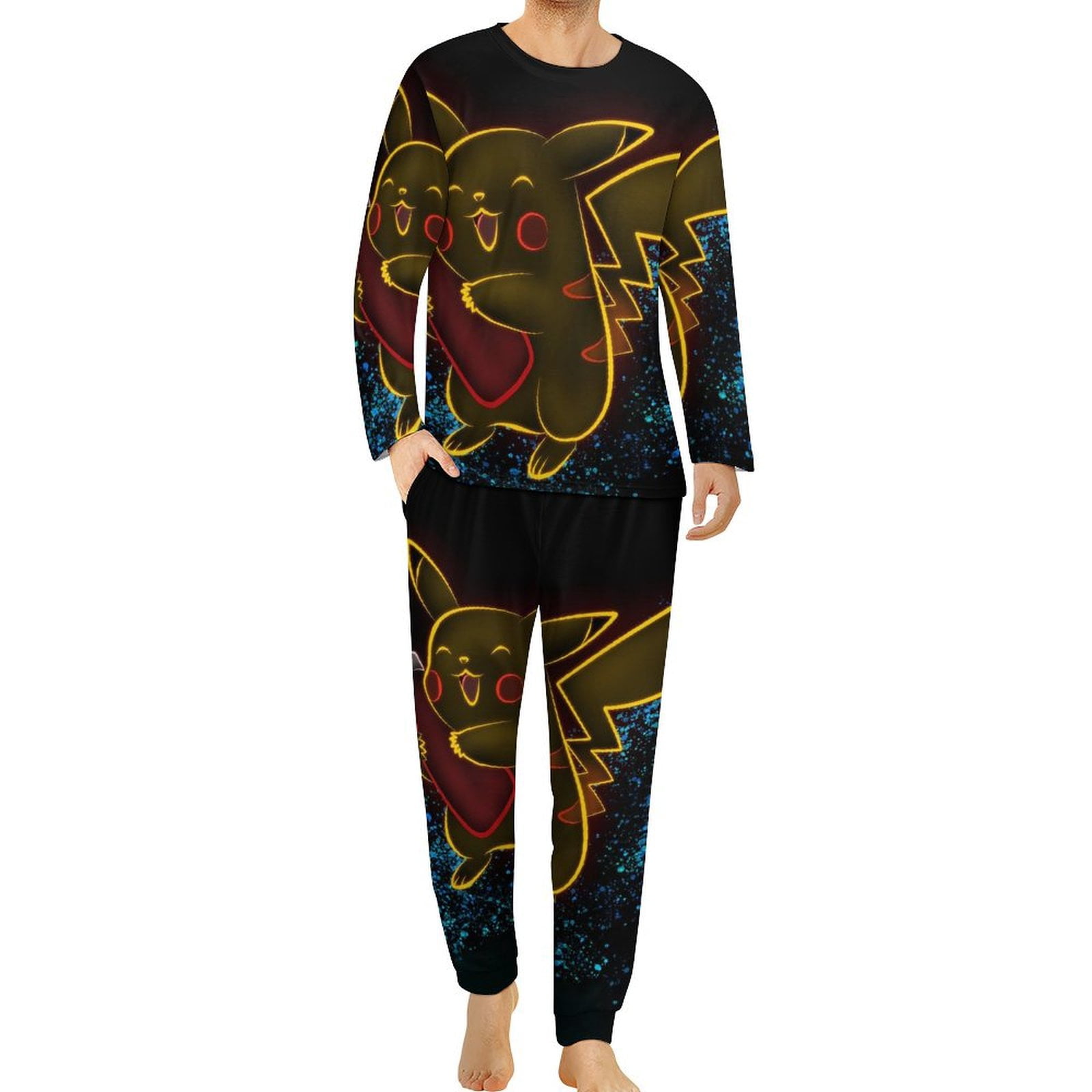 Pokemon_Pikachu Men's Long Sleeve Pajama，Soft Sleepwear Pjs Long for ...