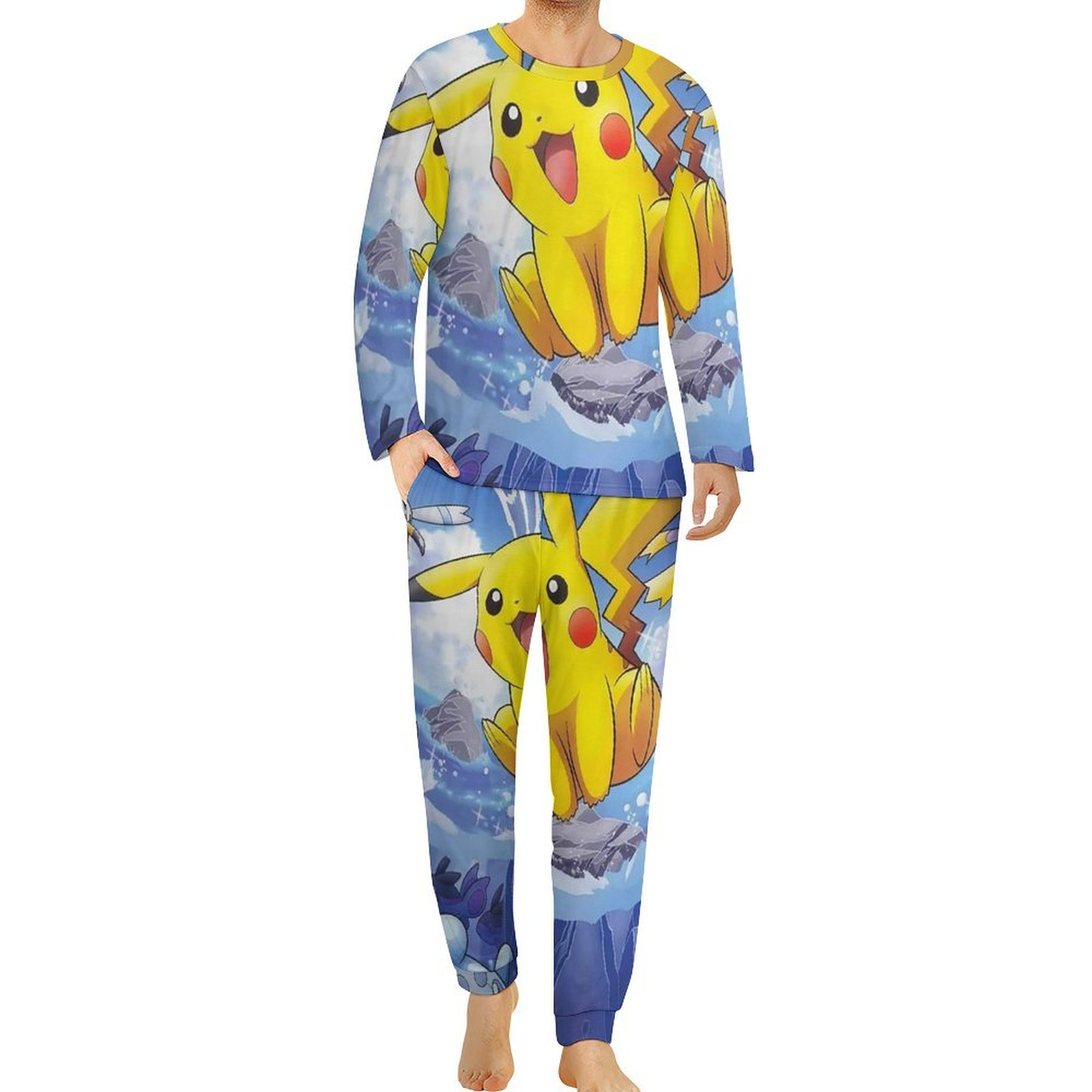 Pokemon_Pikachu Men's Long Sleeve Pajama，Soft Sleepwear Pjs Long for ...