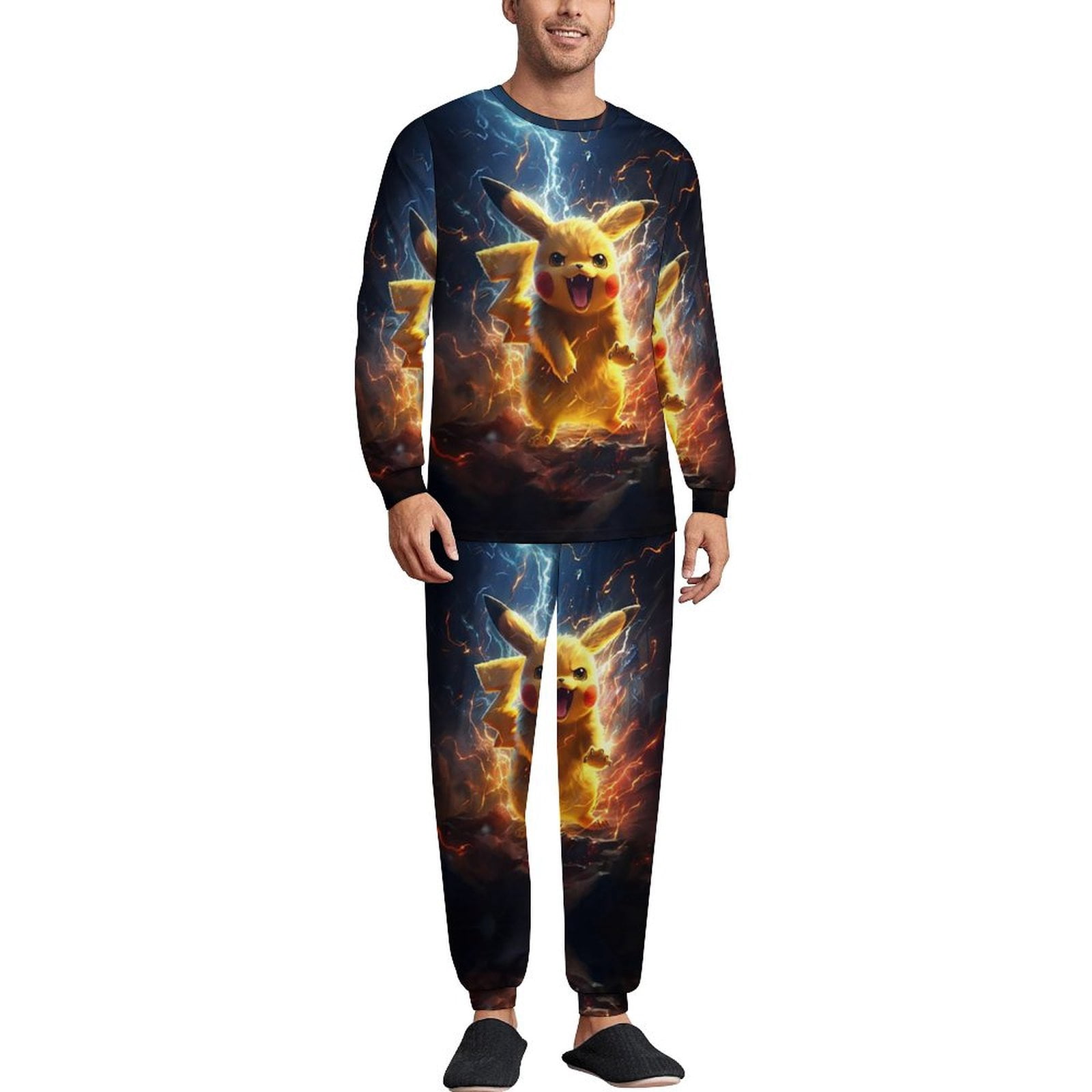 Pokemon Pikachu Mens Pajamas Set Long Sleeve Sleepwear Nightwear Pjs ...