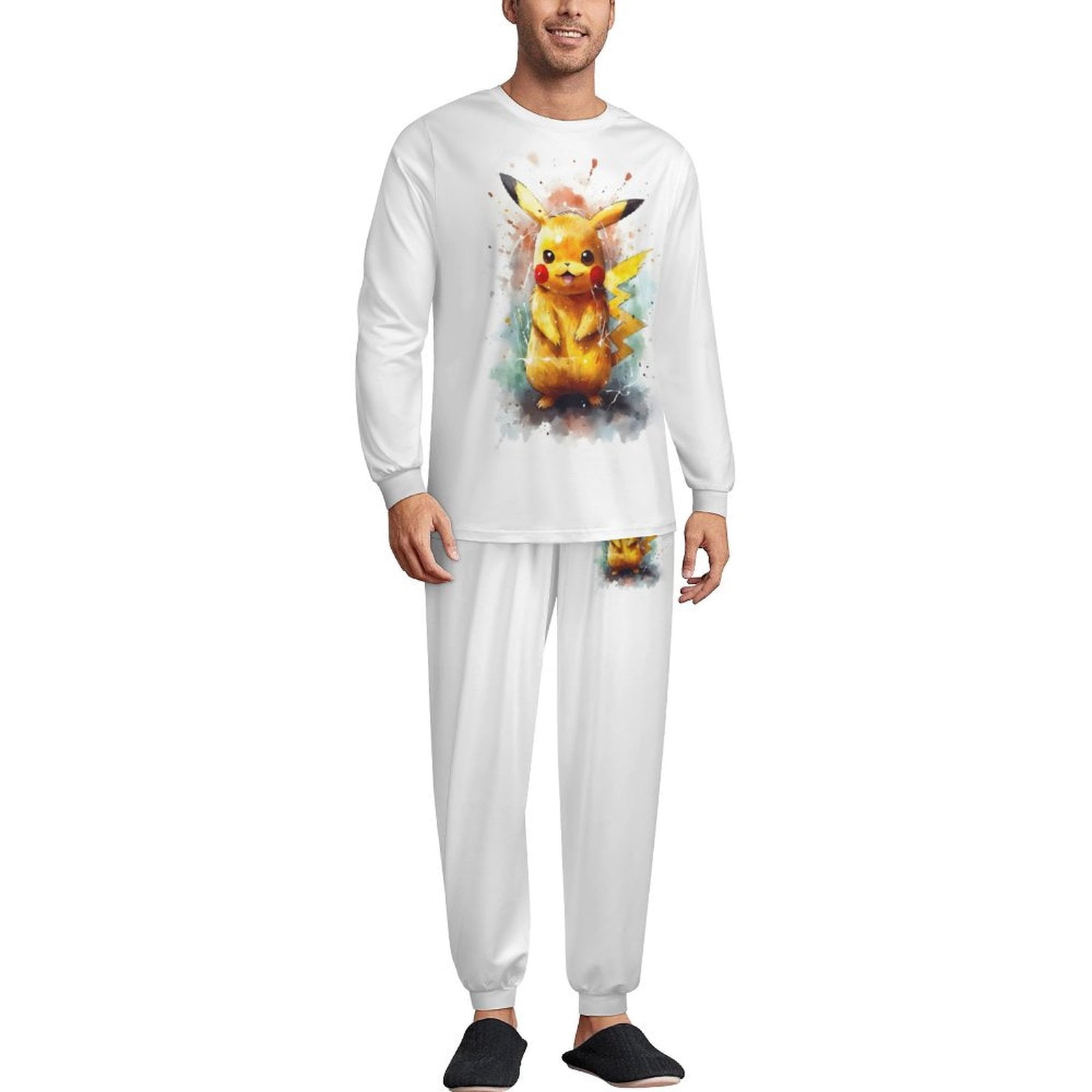 Pokemon Pikachu Mens Pajamas Set Long Sleeve Sleepwear Nightwear Pjs ...