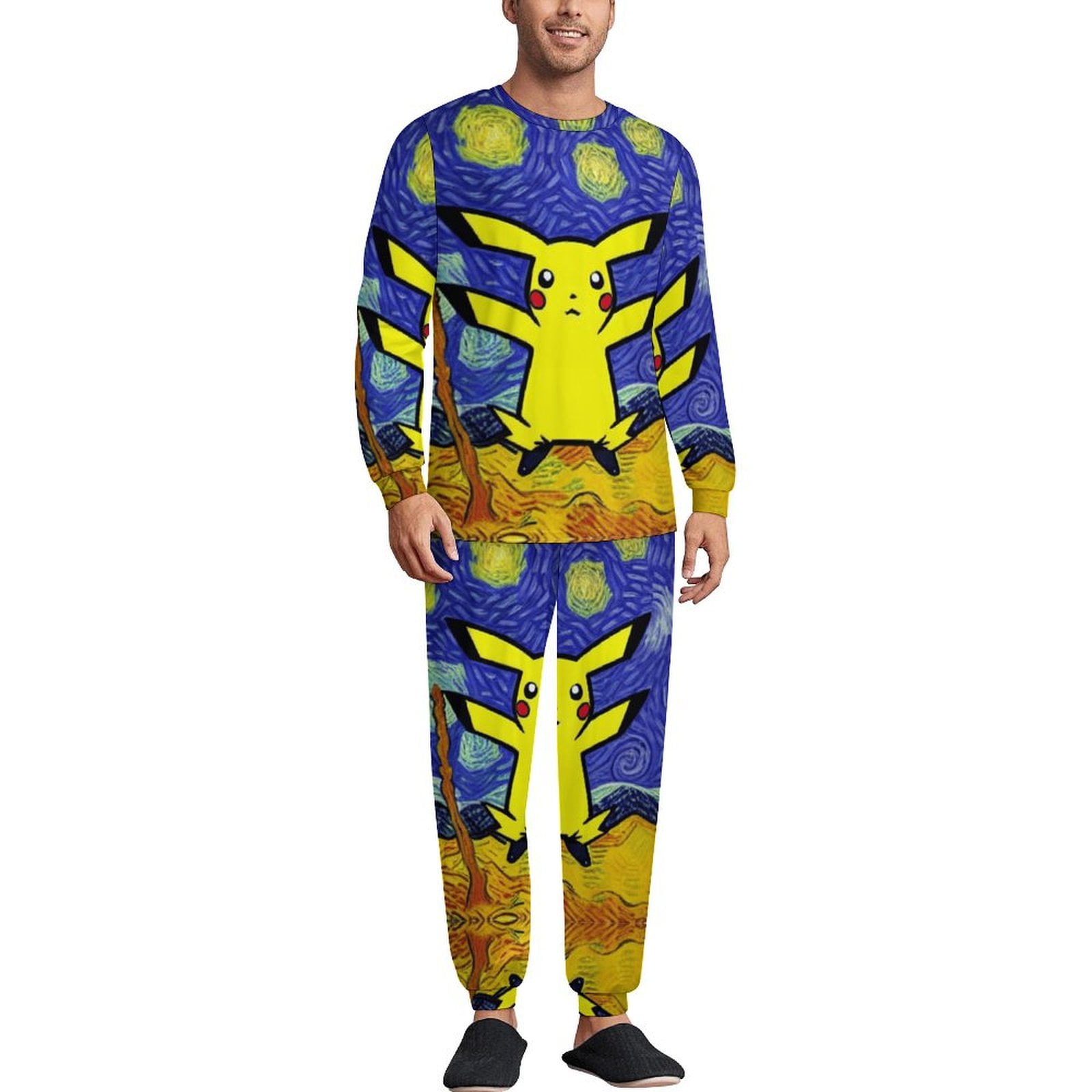 Pokemon Pikachu Mens Pajamas Set Long Sleeve Sleepwear Nightwear Pjs ...