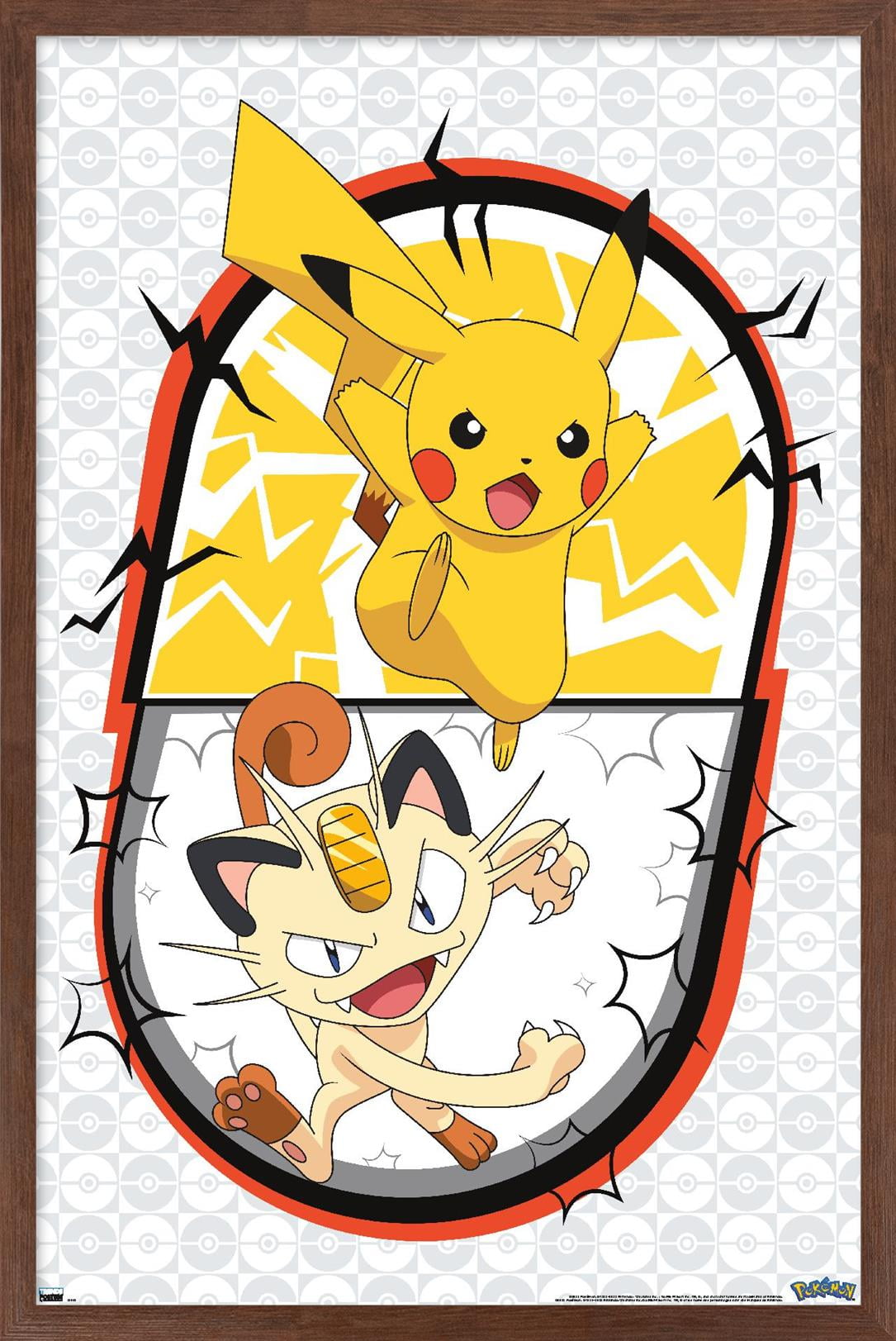 Pokemon - Pikachu Meowth Battle Wall Poster, 14.725" x 22.375" Framed ...
