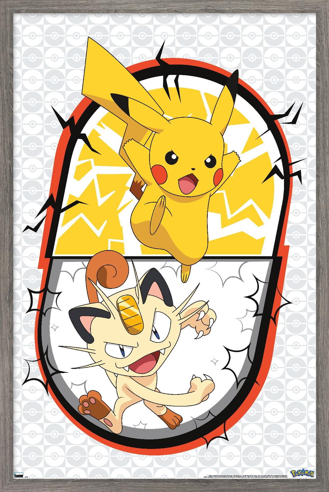 Pokemon - Pikachu Meowth Battle Wall Poster, 22.375" x 34" Framed ...