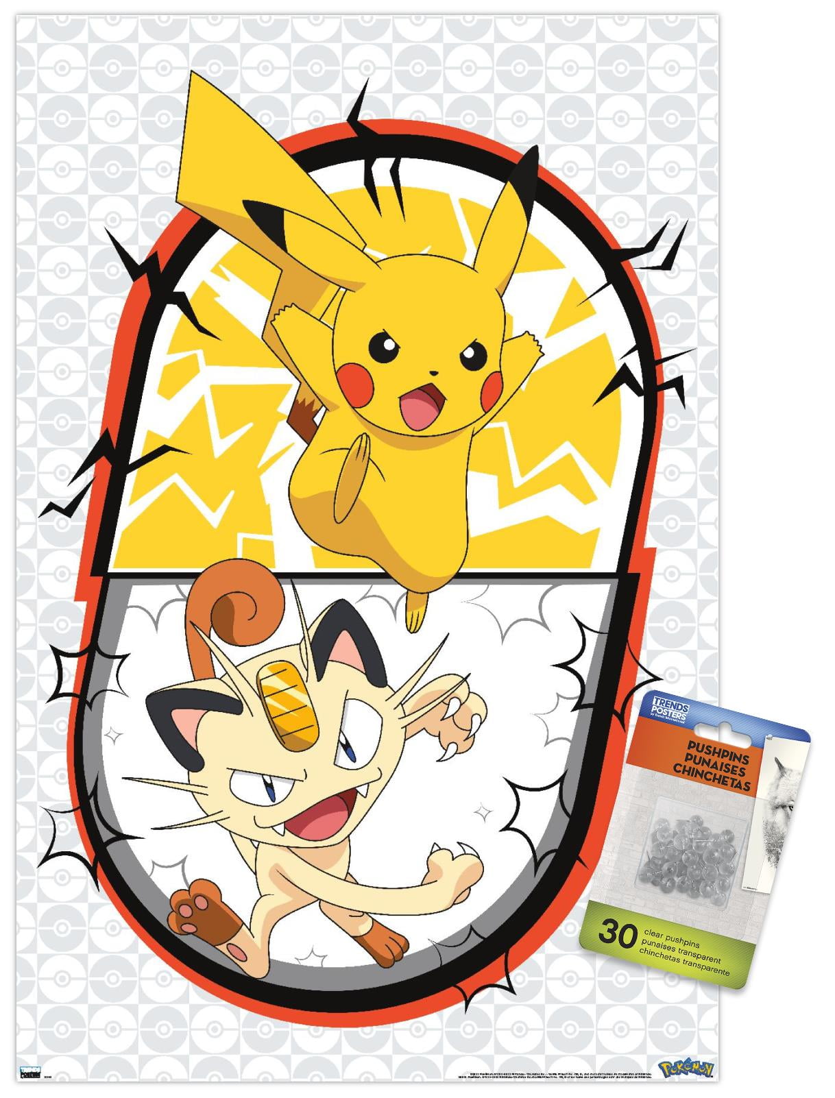 Pokemon - Pikachu Meowth Battle Wall Poster with Push Pins, 14.725" x ...