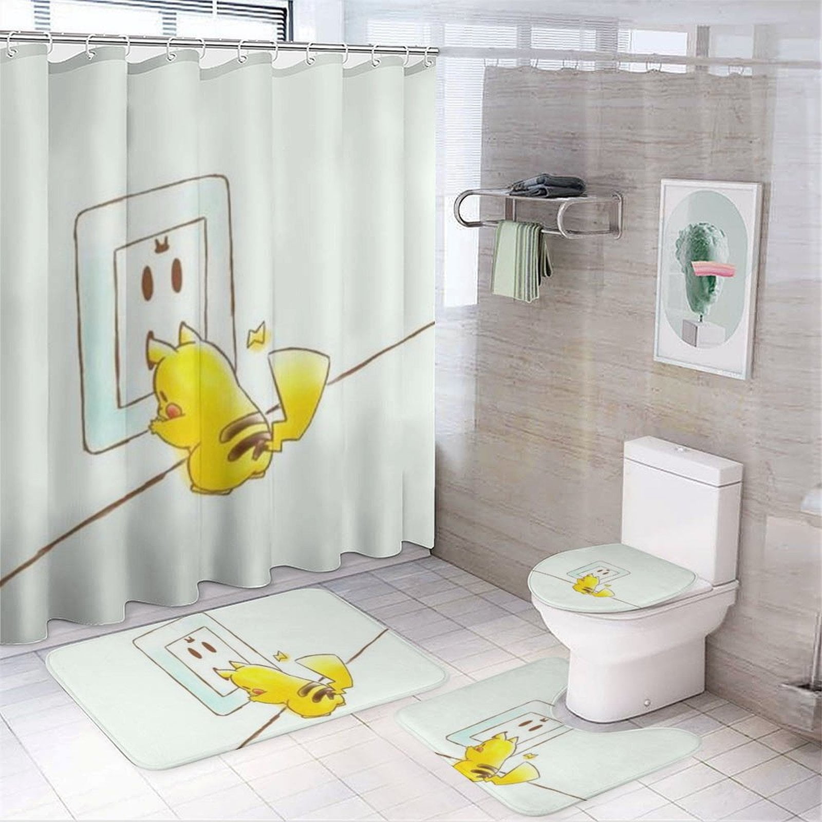 Pokemon Pikachu Shower Curtain Sets Cartoon Anime for Boys Grils Gift ...