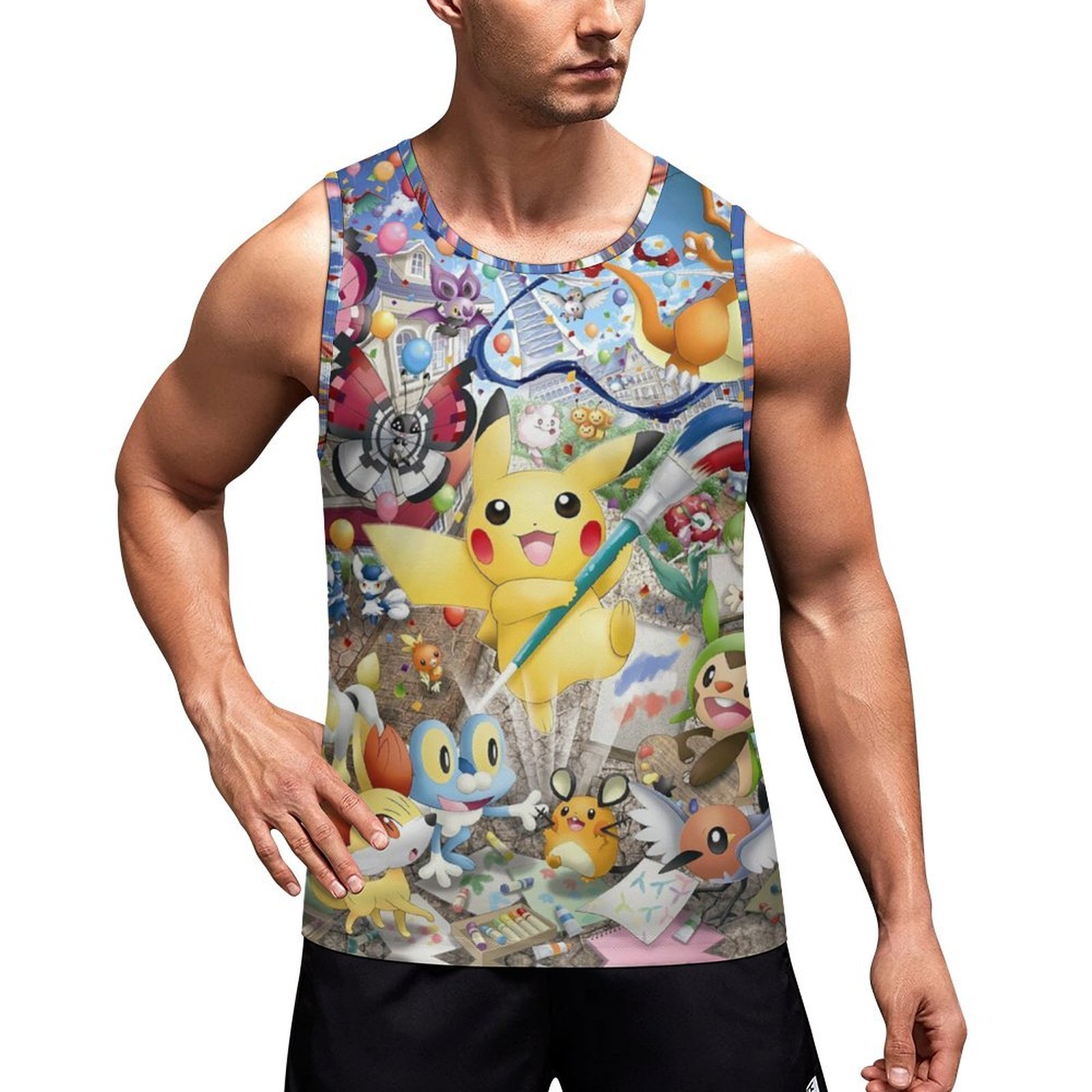 Pokemon Pikachu Tank Tops Men Summer Retro Surfin' Tank Top Sleeveless ...