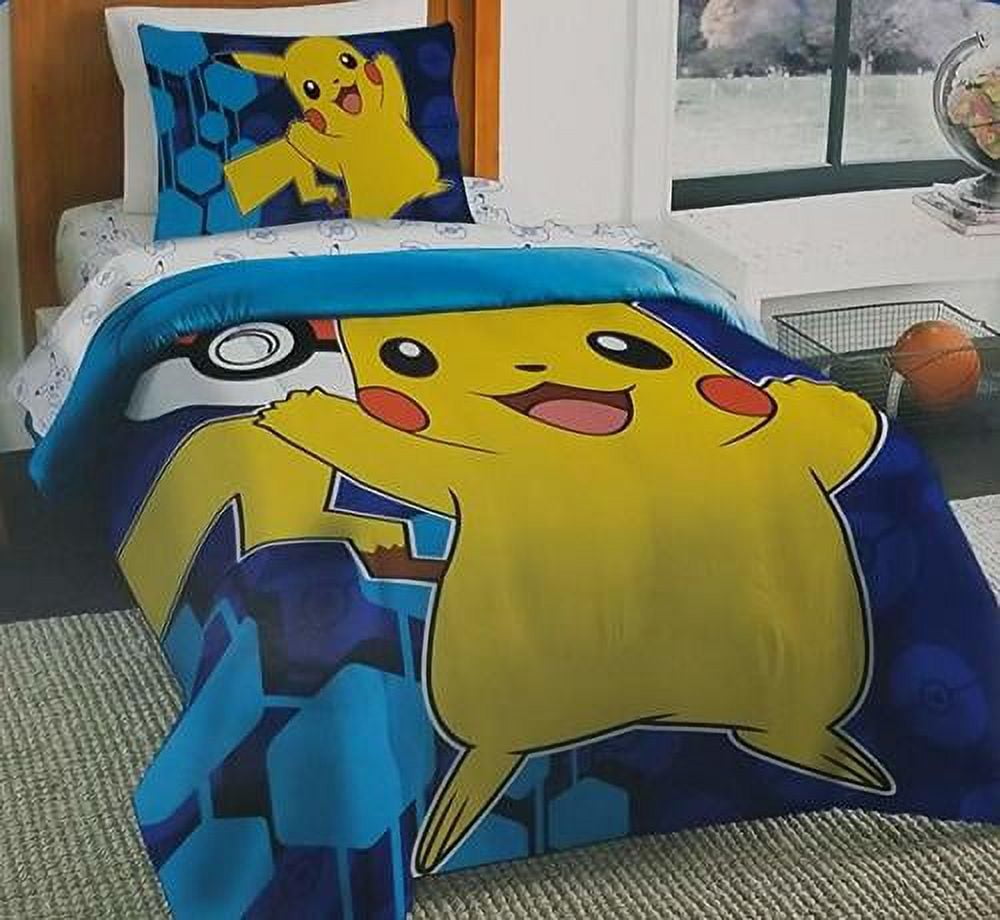 Pokemon Pikachu Twin Single Comforter & Sheets, 4 Piece Bed In A Bag ...