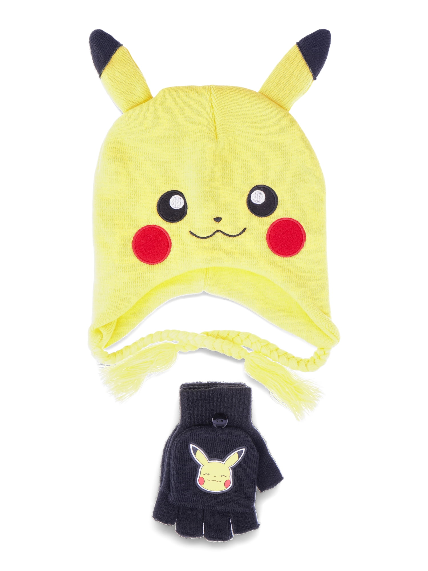 Pokemon Pikachu Unisex Beanie and Winter Gloves 2-Piece Set, Yellow ...