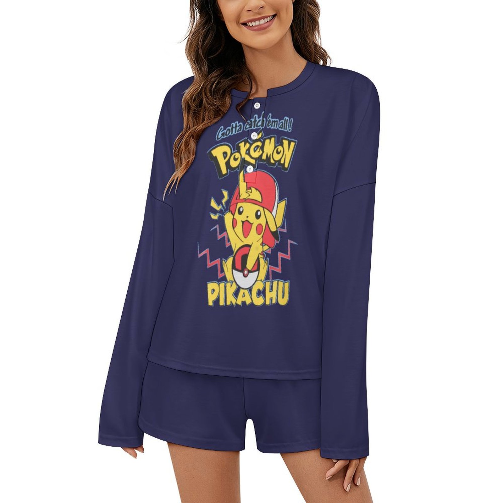 Pokemon_Pikachu Women's Short Sleeve Pajama，Soft Sleepwear Pjs Short ...