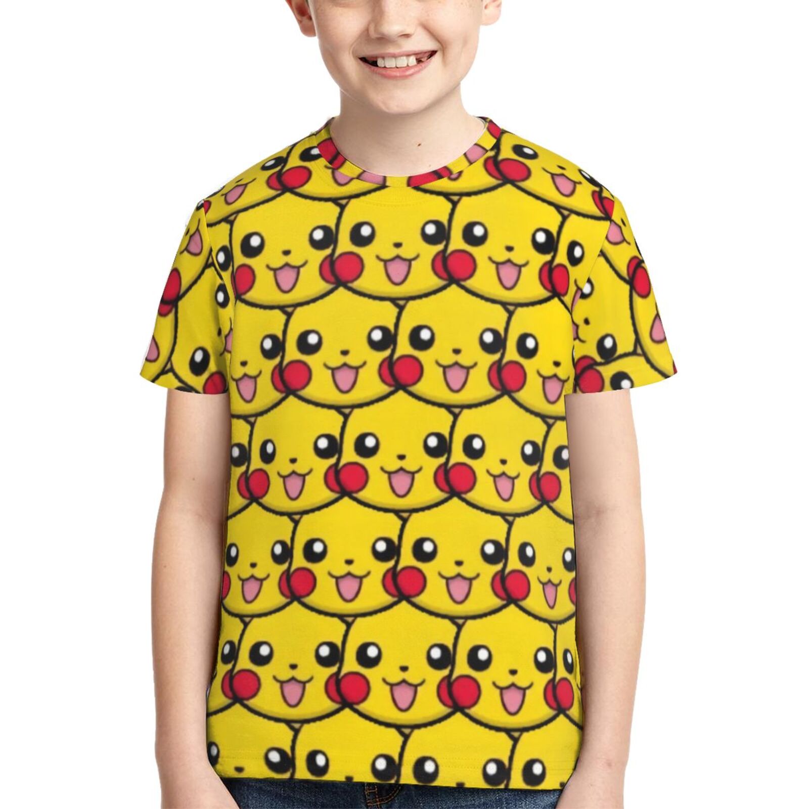 Pokemon-Pikachu face Youth Shirt,Athletic Short Sleeve Tees Kids Casual ...