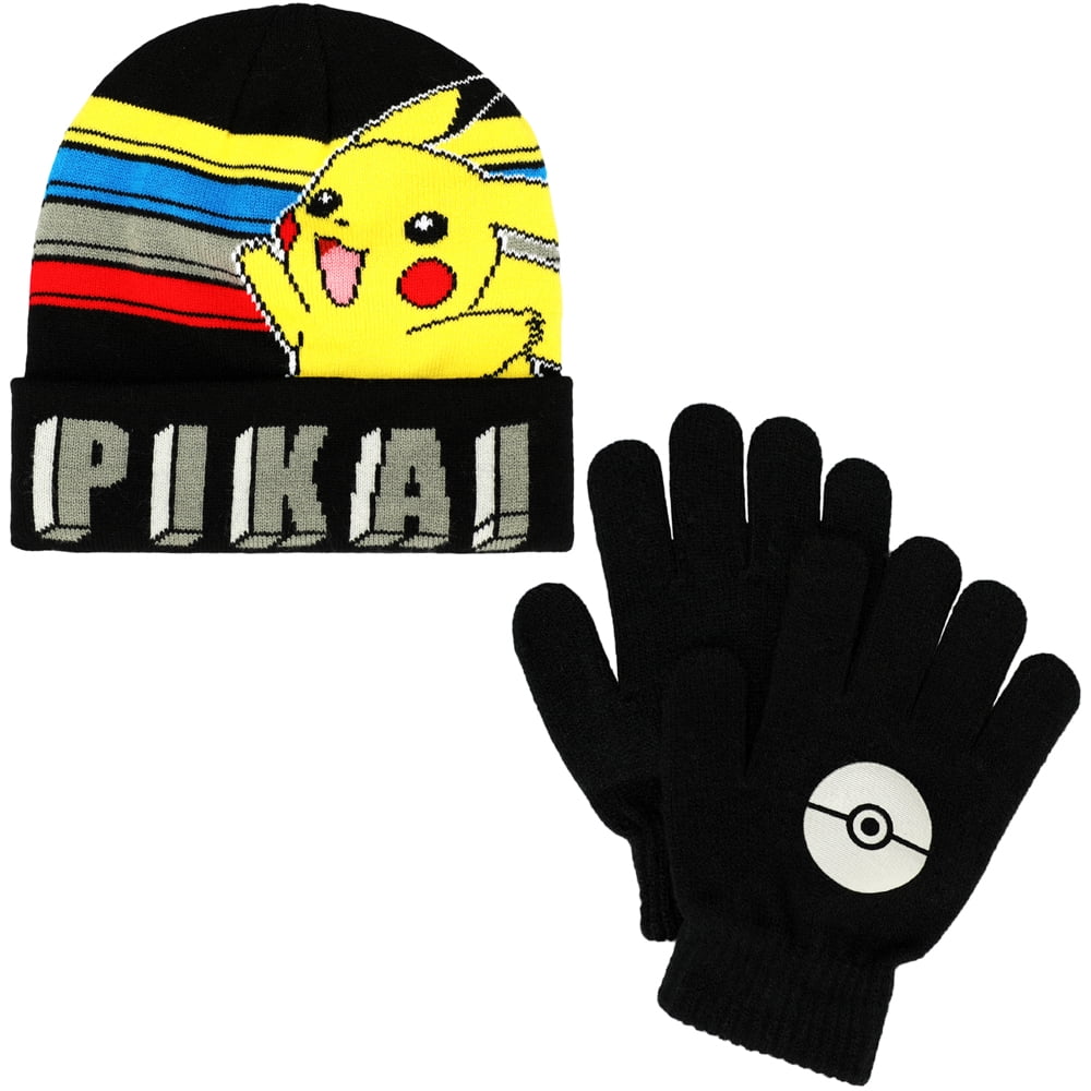 Pokemon Pikachu Winter Trainer Knitted Beanie and Gloves Set for Kids ...