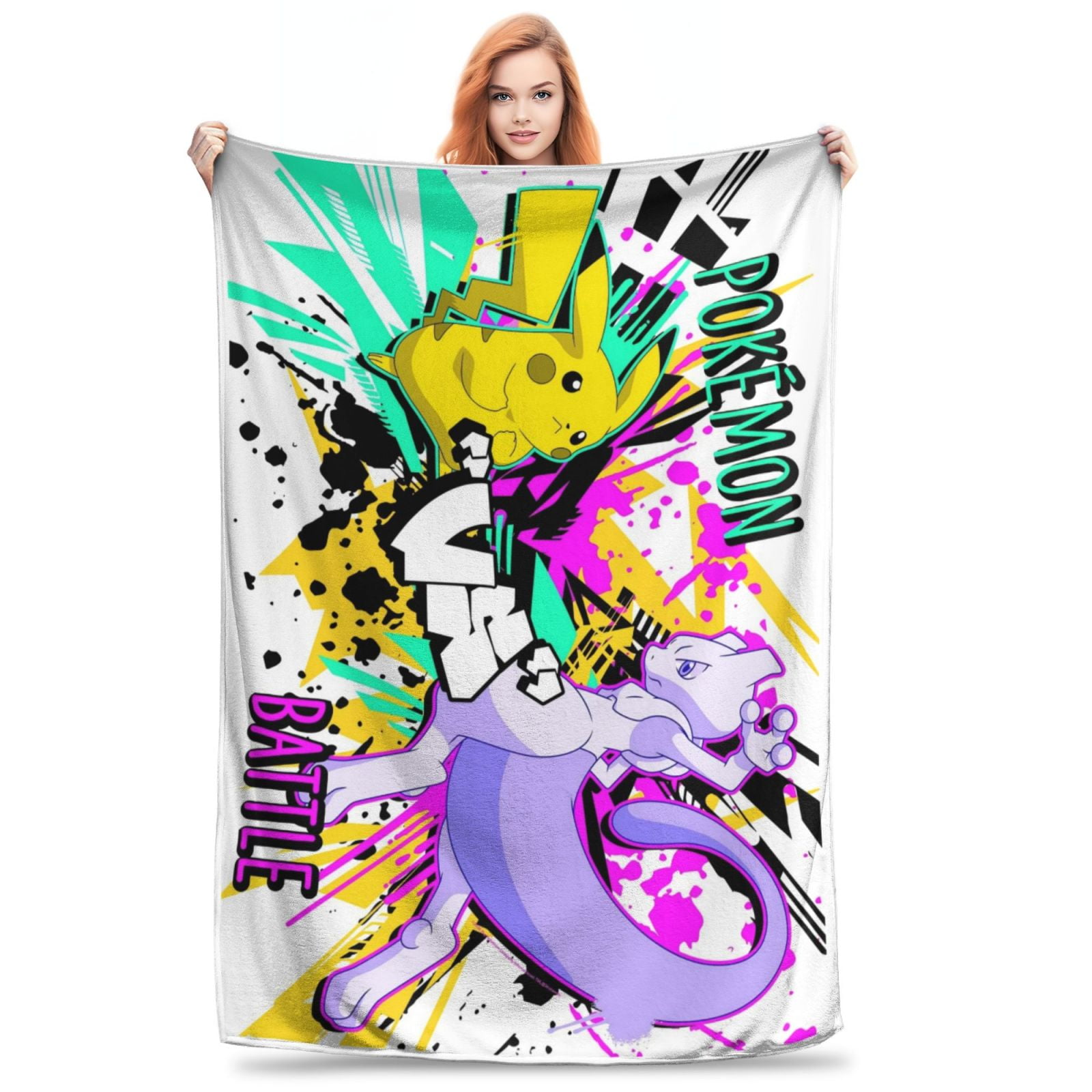 Pokemon - Pikachu vs. Mewtwo Blanket Super Soft Lightweigh Throw ...