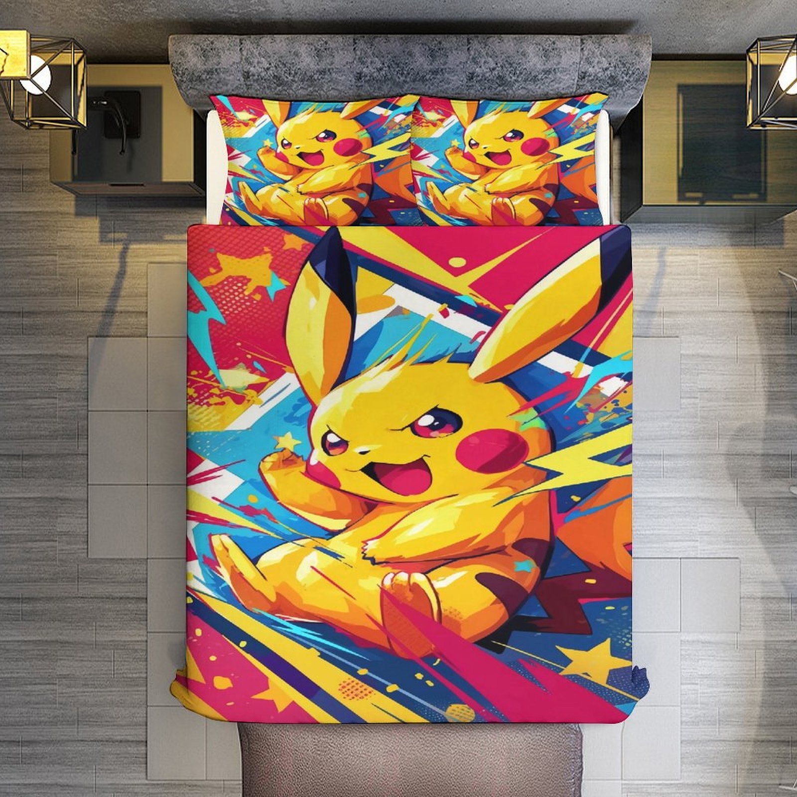 Pokemon Raichu Art Queen Sheet Set for Kids and Adults,Soft Duvet Cover ...