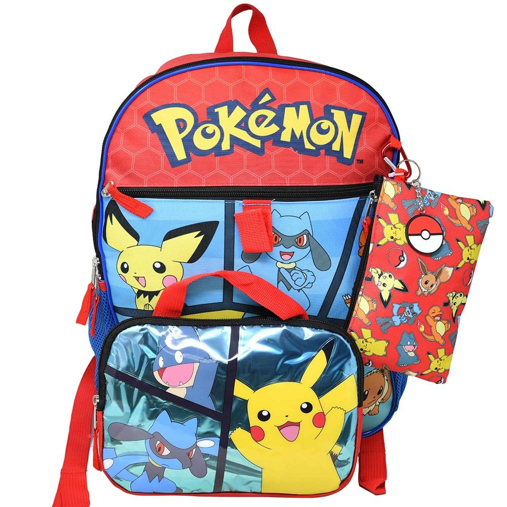 Pokemon Red 5pc 16" Backpack Set Keychain, Utility Case, Zipper pouch ...