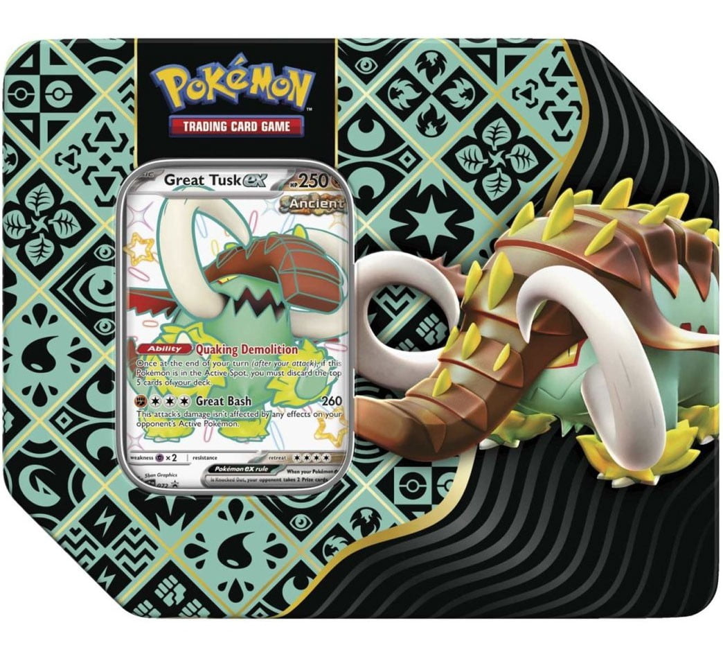 Pokemon Scarlet & Violet Paldean Fates Shiny Great Tusk ex Tin Set (5 ...