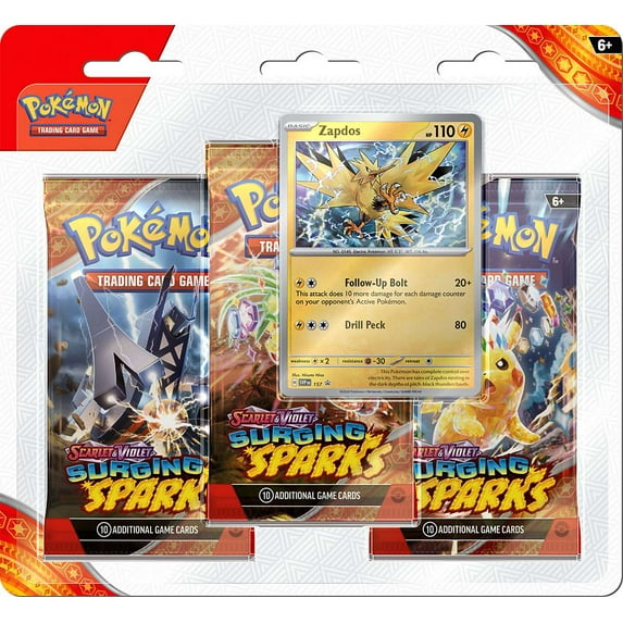 Pokemon Scarlet & Violet Surging Sparks Zapdos 3-Booster Blister Pack ...