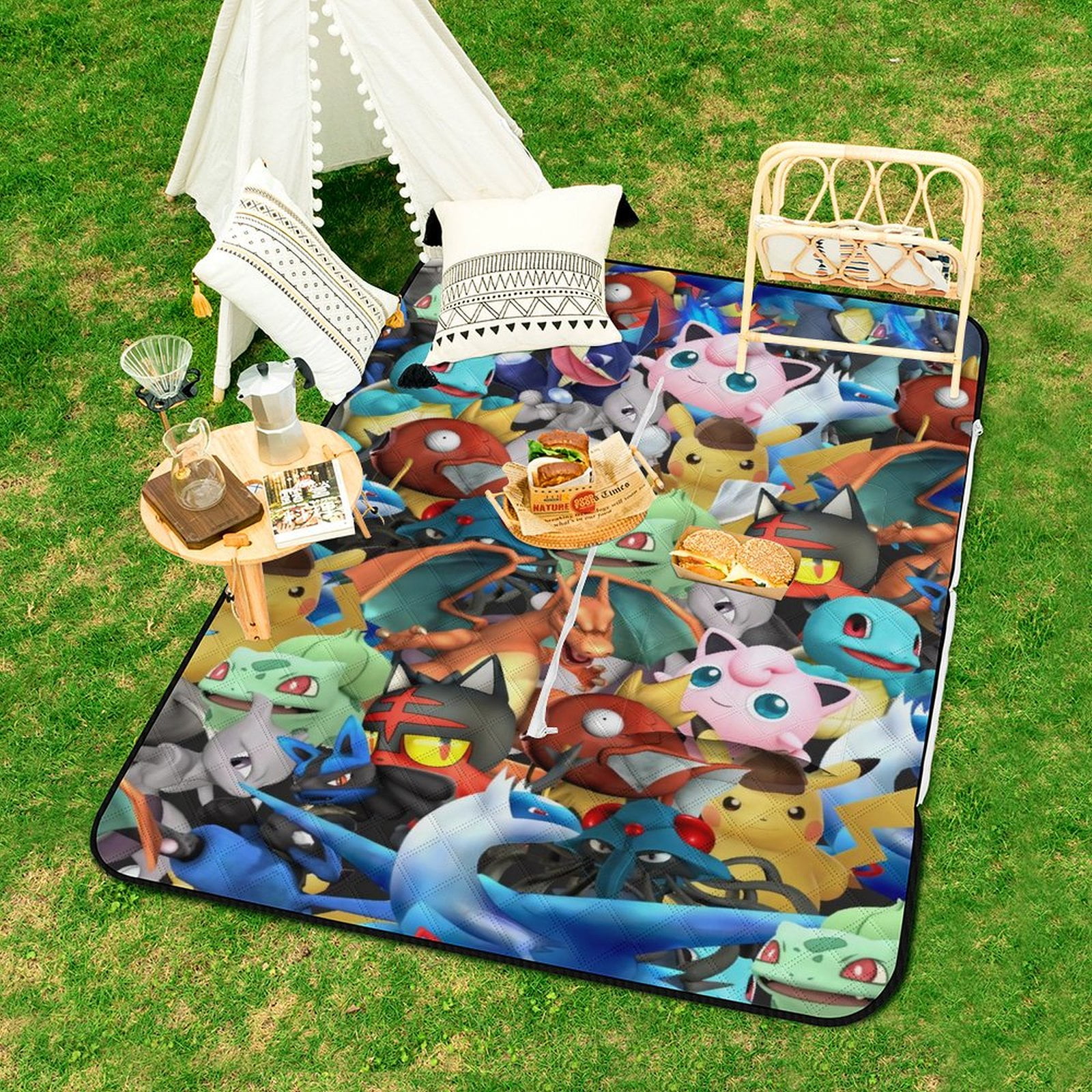 Pokemon Seamless Cartoon Extra Large Picnic Blanket Waterproof,59"x 39 ...