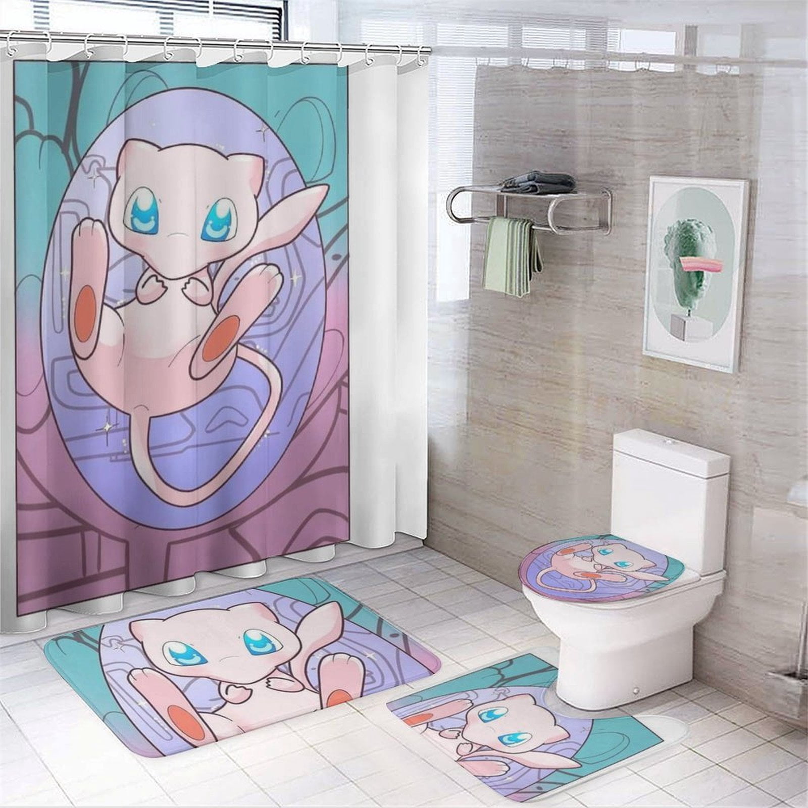 Pokemon Shower Curtain Sets Cartoon Anime for Boys Grils Gift - Walmart.com