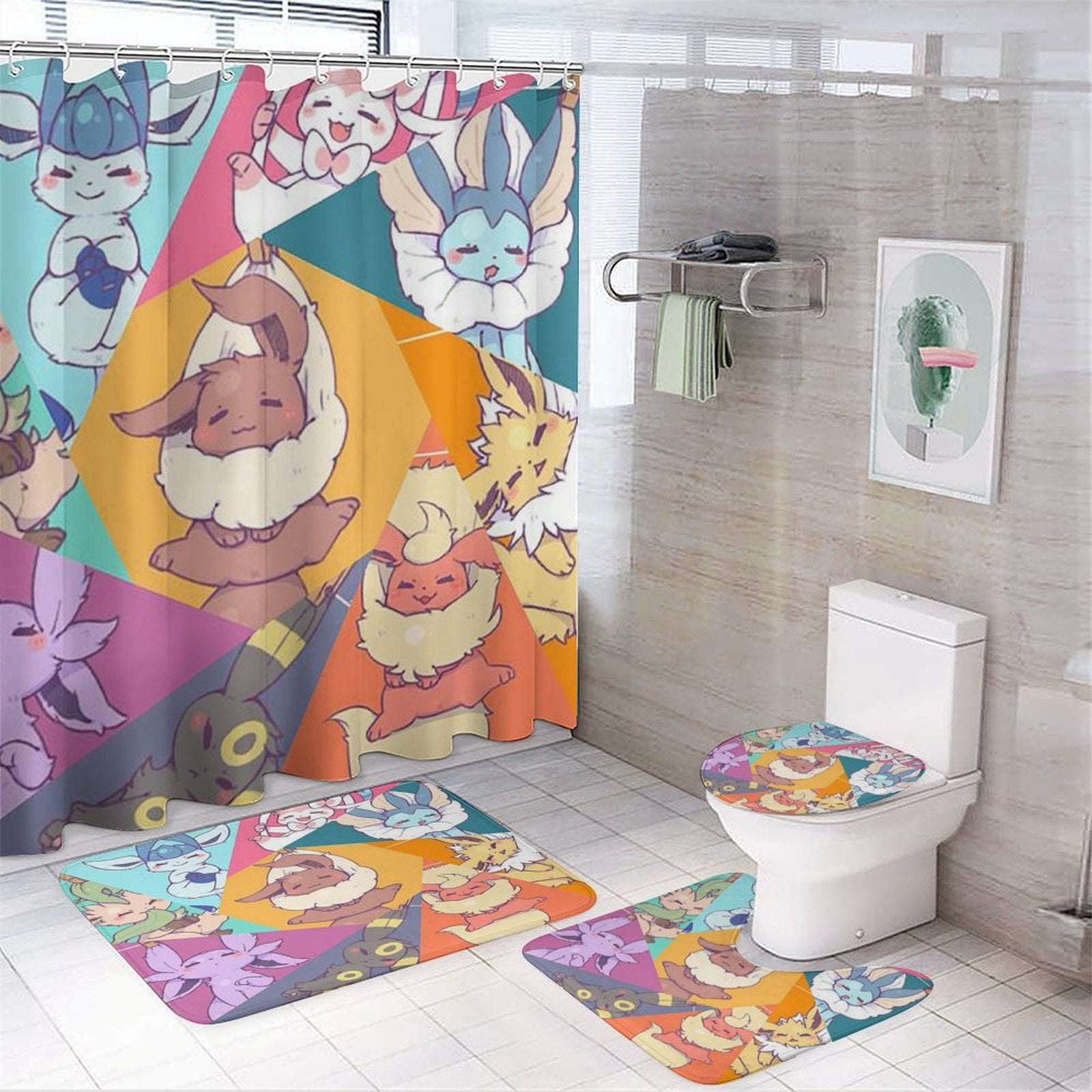 Pokemon Shower Curtain Sets Cartoon Anime for Boys Grils Gift - Walmart.com