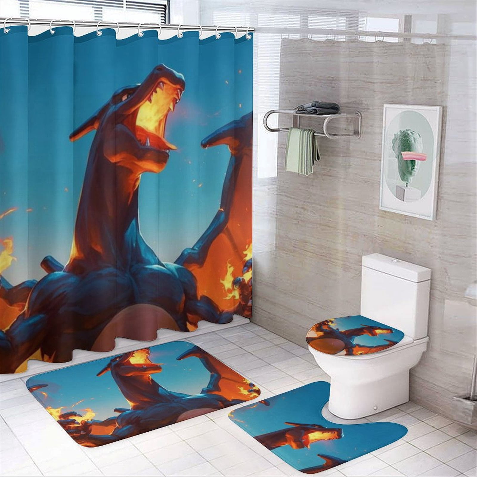 Pokemon Shower Curtain Sets Cartoon Anime for Boys Grils Gift - Walmart.com