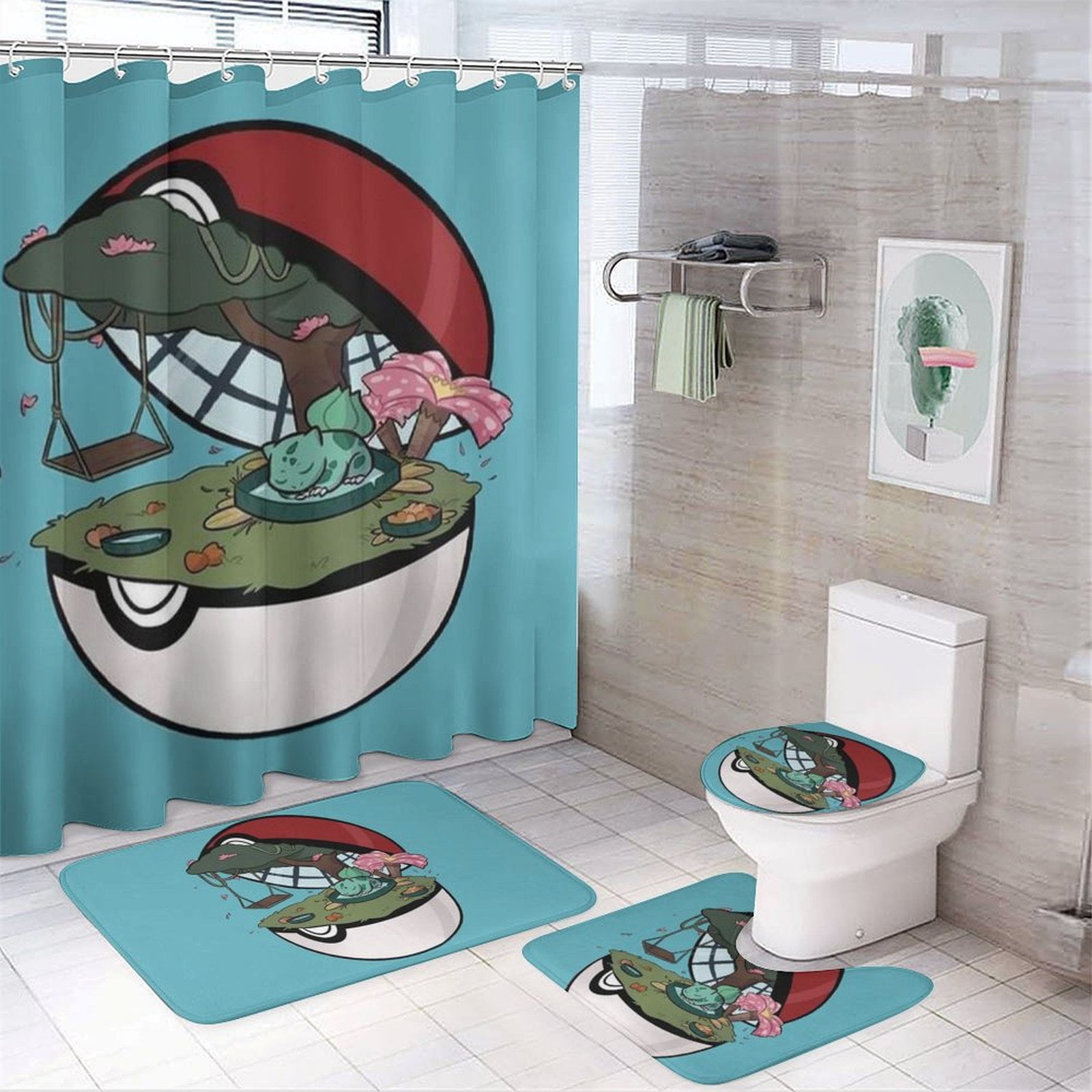Pokemon Shower Curtain Sets Cartoon Anime for Boys Grils Gift - Walmart.com
