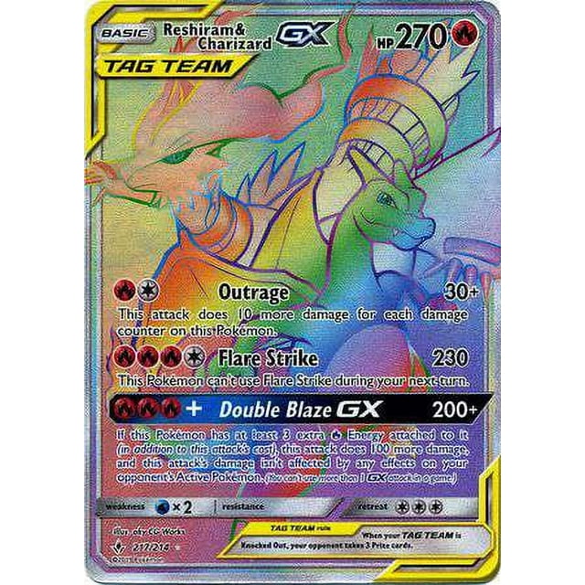 Pokemon Sun & Moon Unbroken Bonds Secret Rare Reshiram & Charizard GX #217 - Walmart.com