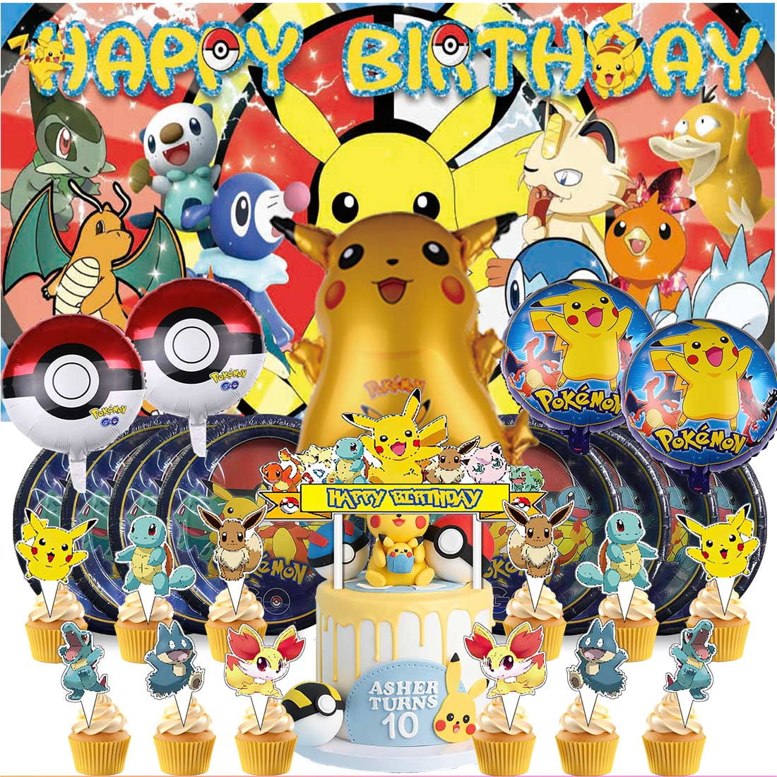 Pokemon Supplies Plates Decoration Backdrop Banner Birthday Decor ...