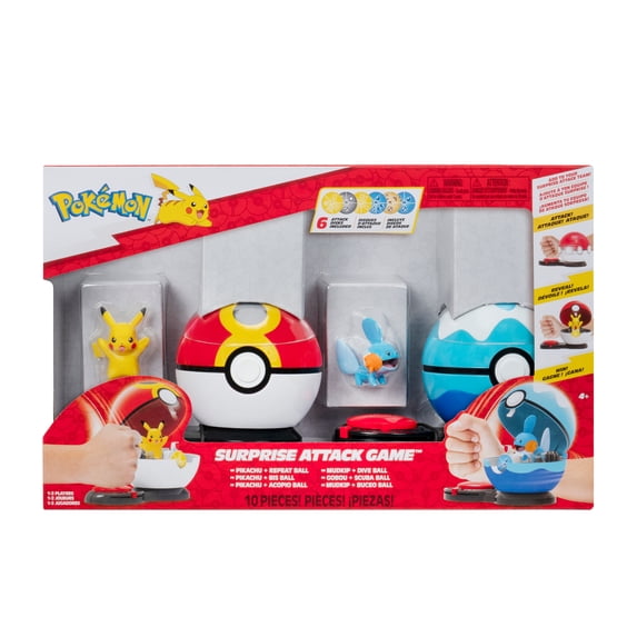 Jazwares Pokémon Surprise Attack Game - 2 Inch Pikachu with Repeat Ball ...
